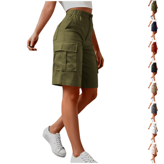 Bermuda Cargo Shorts for Women High Waisted Jorts with Multi-Pockets ...