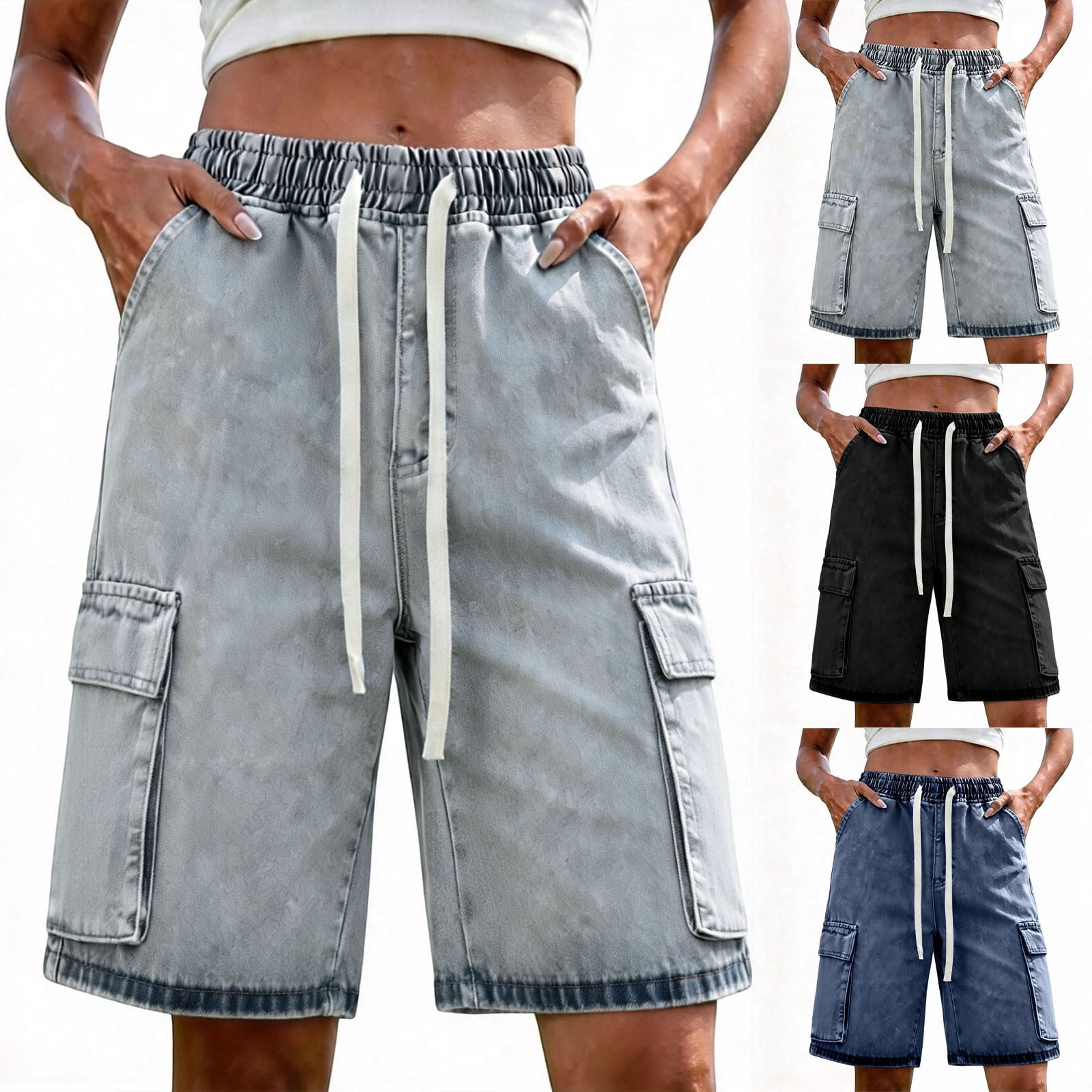 Bermuda Cargo Shorts for Women Summer Casual Long Knee Length High ...