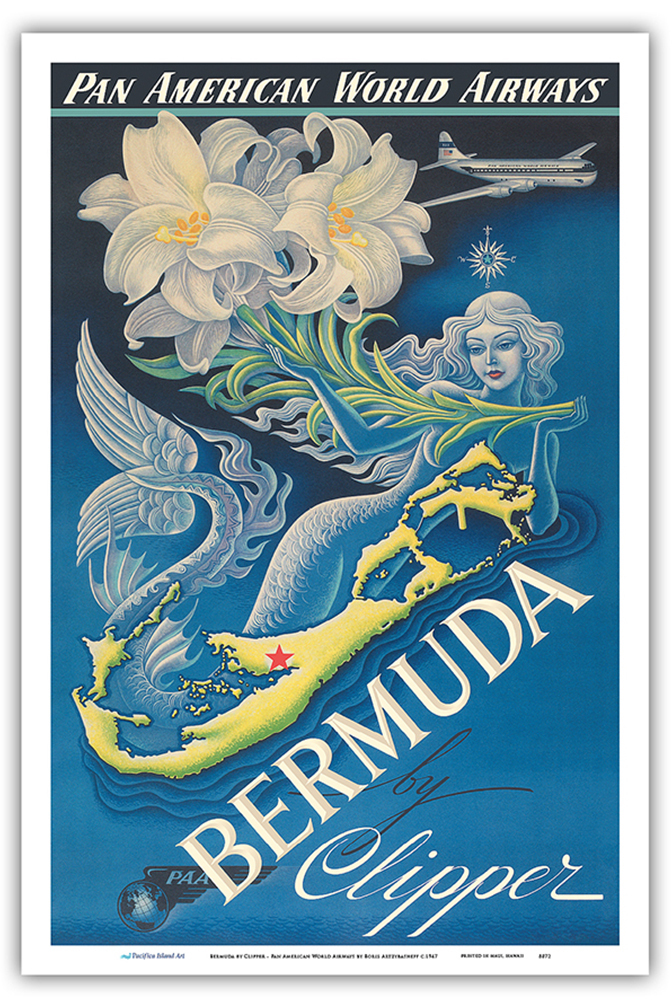 Bermuda by Clipper - Pan American World Airways - Vintage Airline Travel Poster by Boris ...