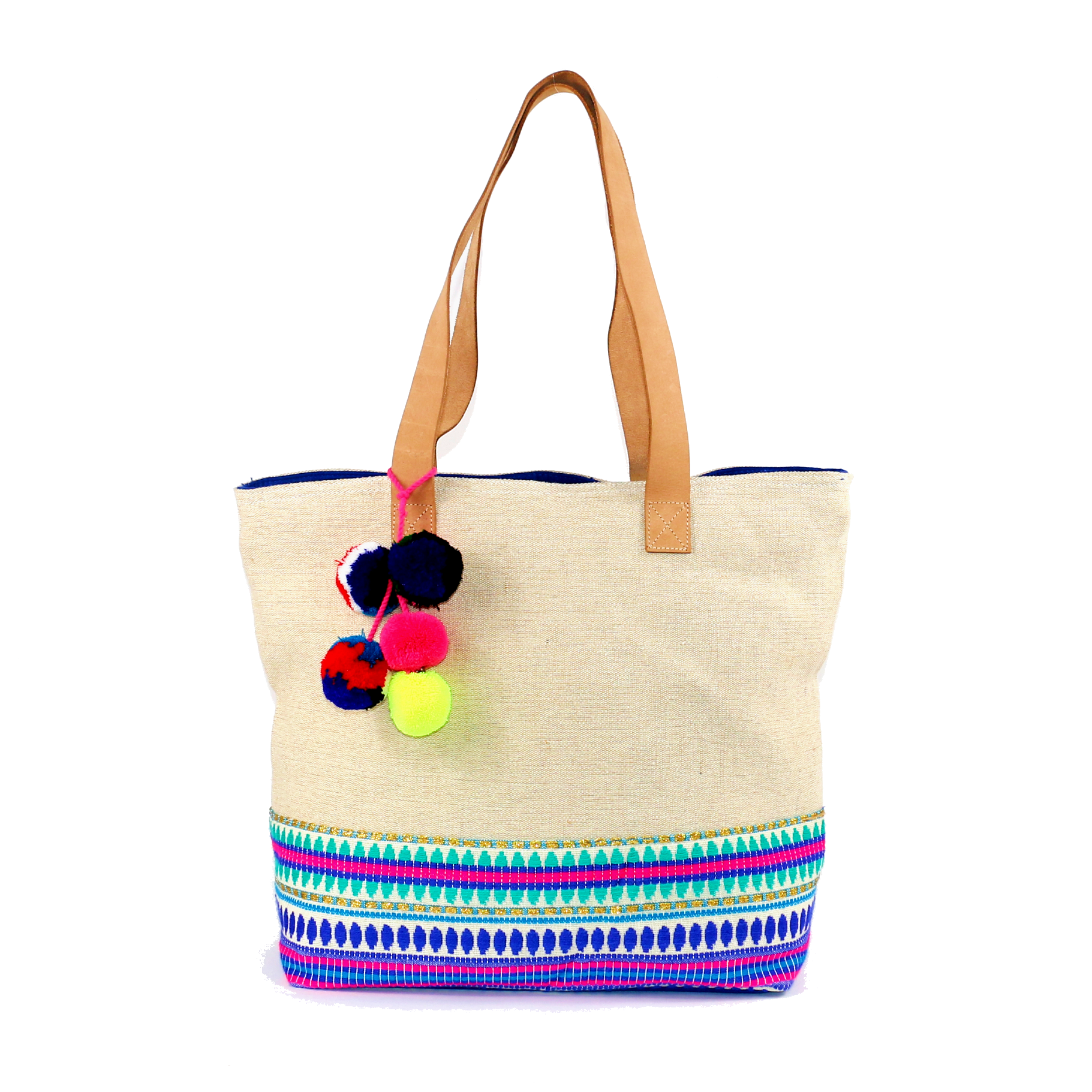 Bermuda Jute & Cotton Medium Beach Tote Bag with Leather Handles ...