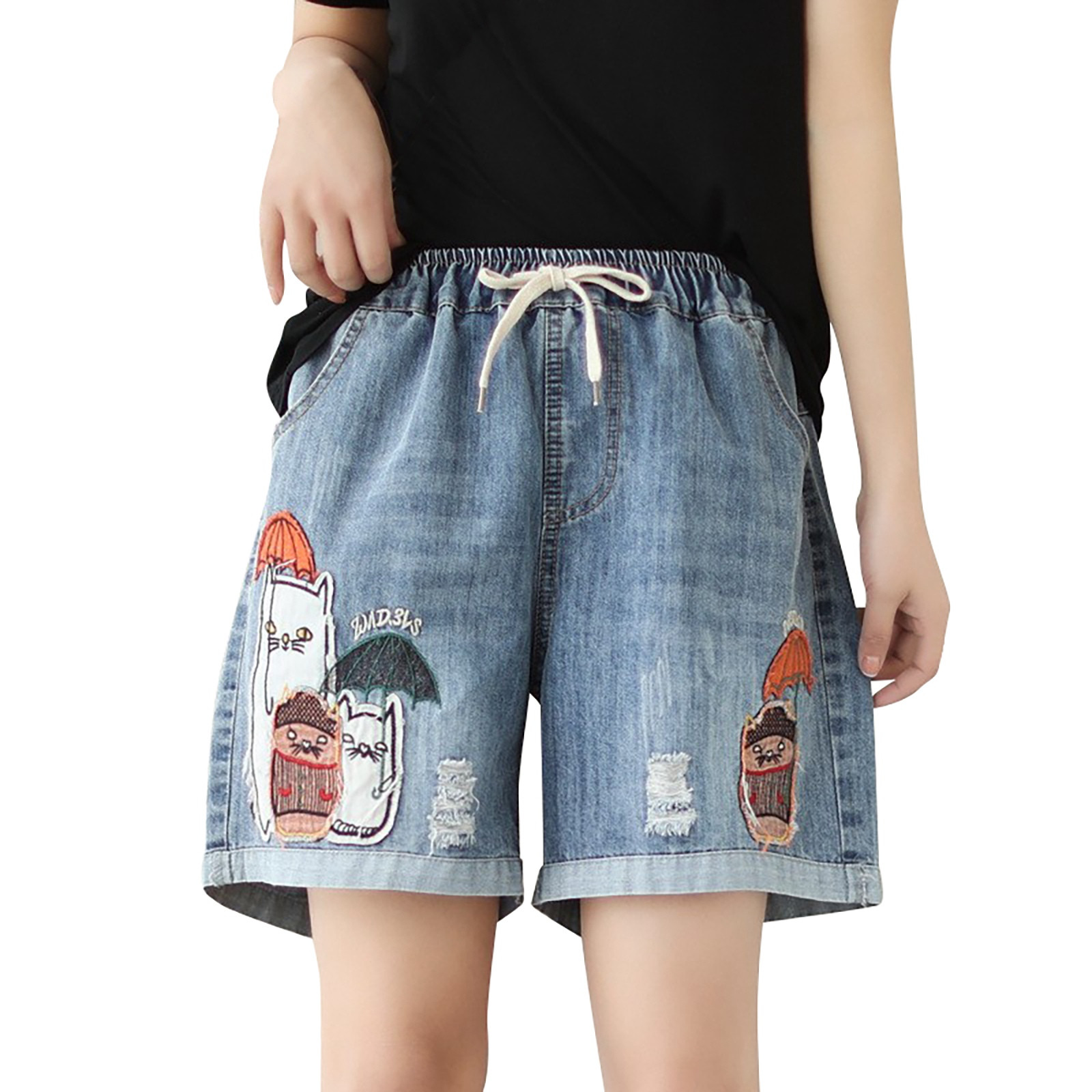 Bermuda Ripped Jeans Shorts for Women Trendy 2025 Summer National Wind ...
