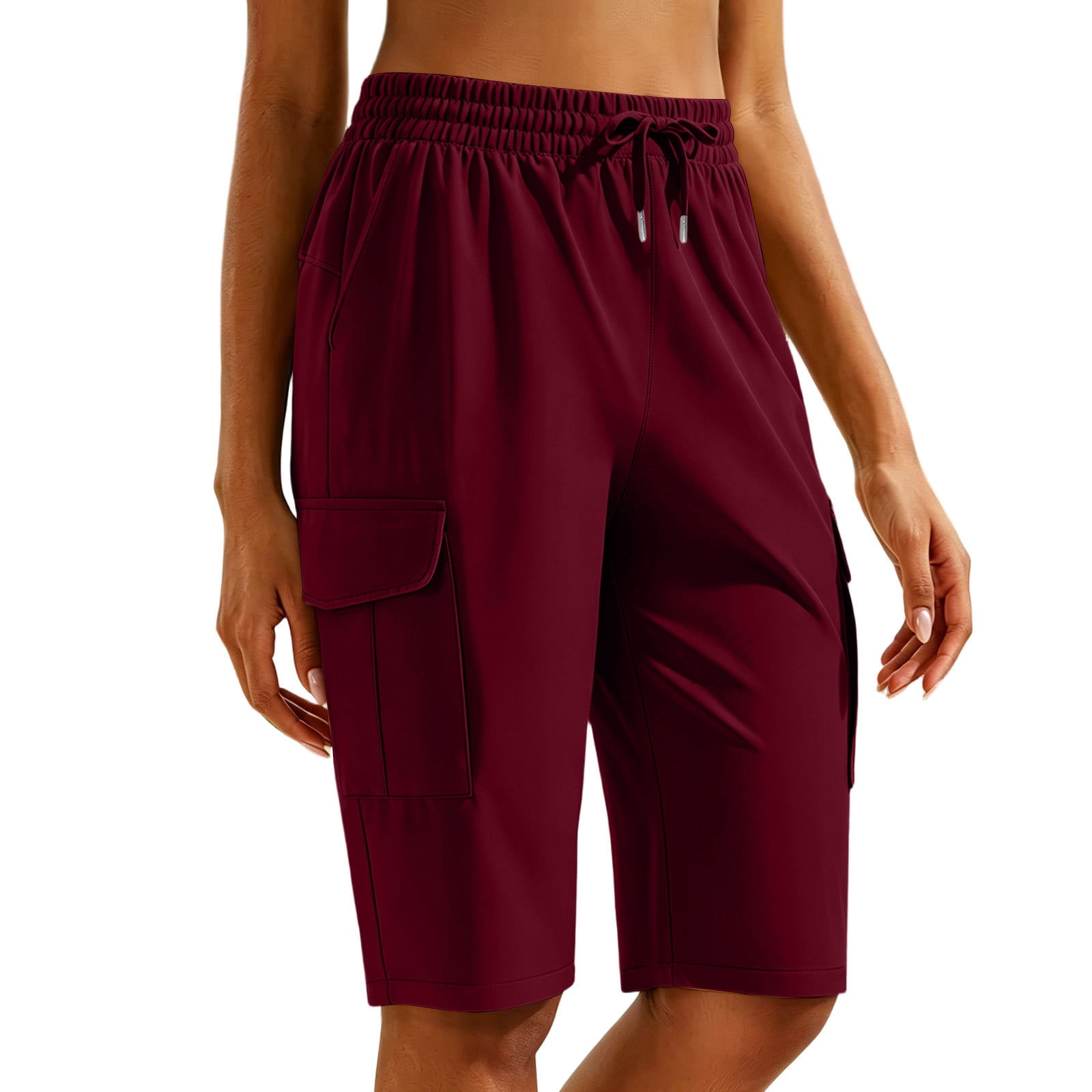 Bermuda Shorts For Women Knee Length Wide Leg Cargo Shorts Drawstring ...