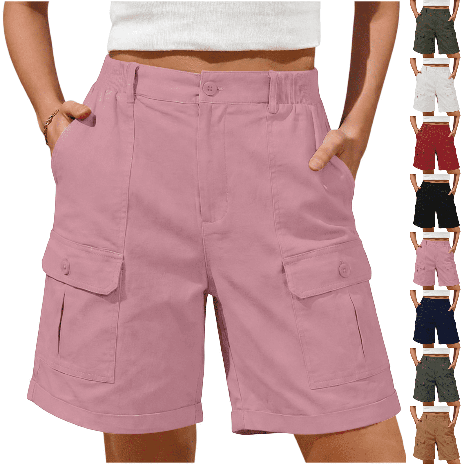 Bermuda Shorts for Women Cargo Shorts Knee Length Pull on 2026 Summer ...