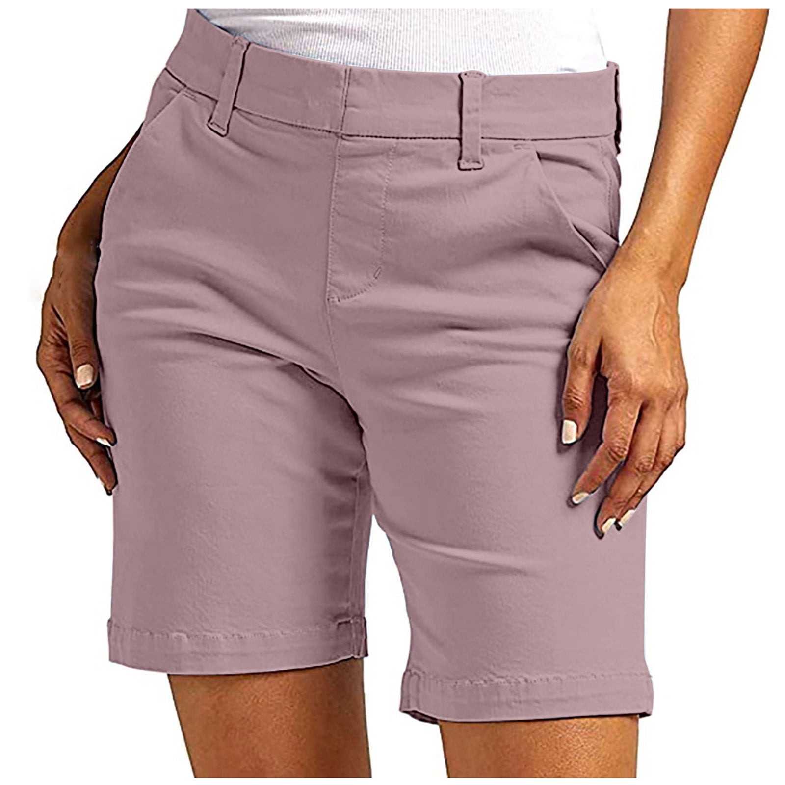 Bermuda Shorts for Women High Waist Pants Belt Shorts Solid Color Dress ...