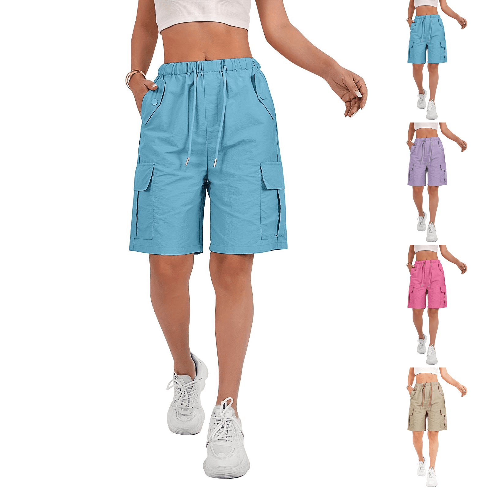 Bermuda Shorts for Women Knee Length Pull on Long Shorts Casual Wide ...