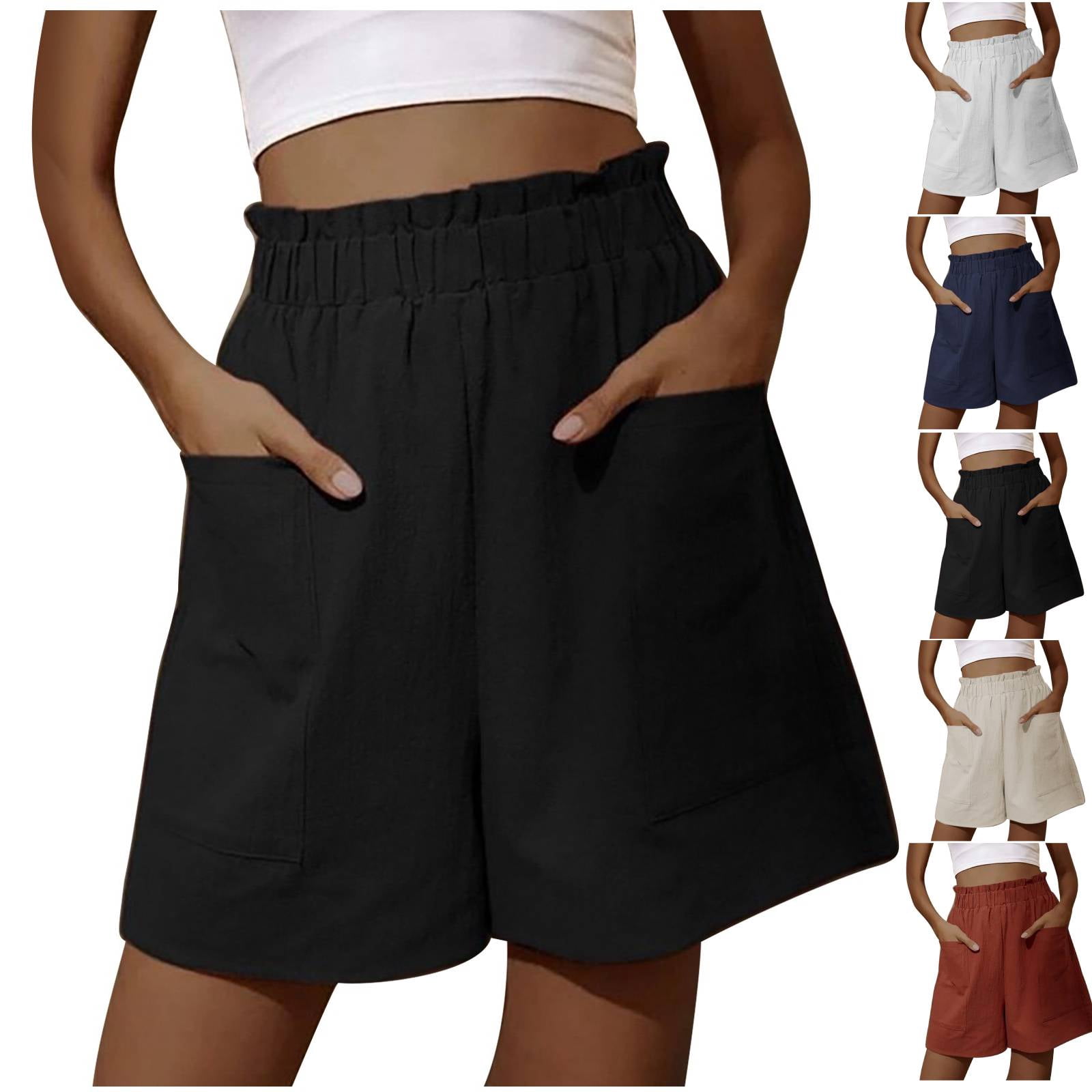 Bermuda Shorts Womens Linen Casual High Waist Wide Leg Short Athletic ...