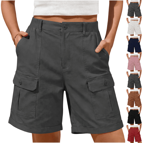 Bermuda Shorts for Women Cargo Shorts Chino Twill Knee Length 6 Pockets ...
