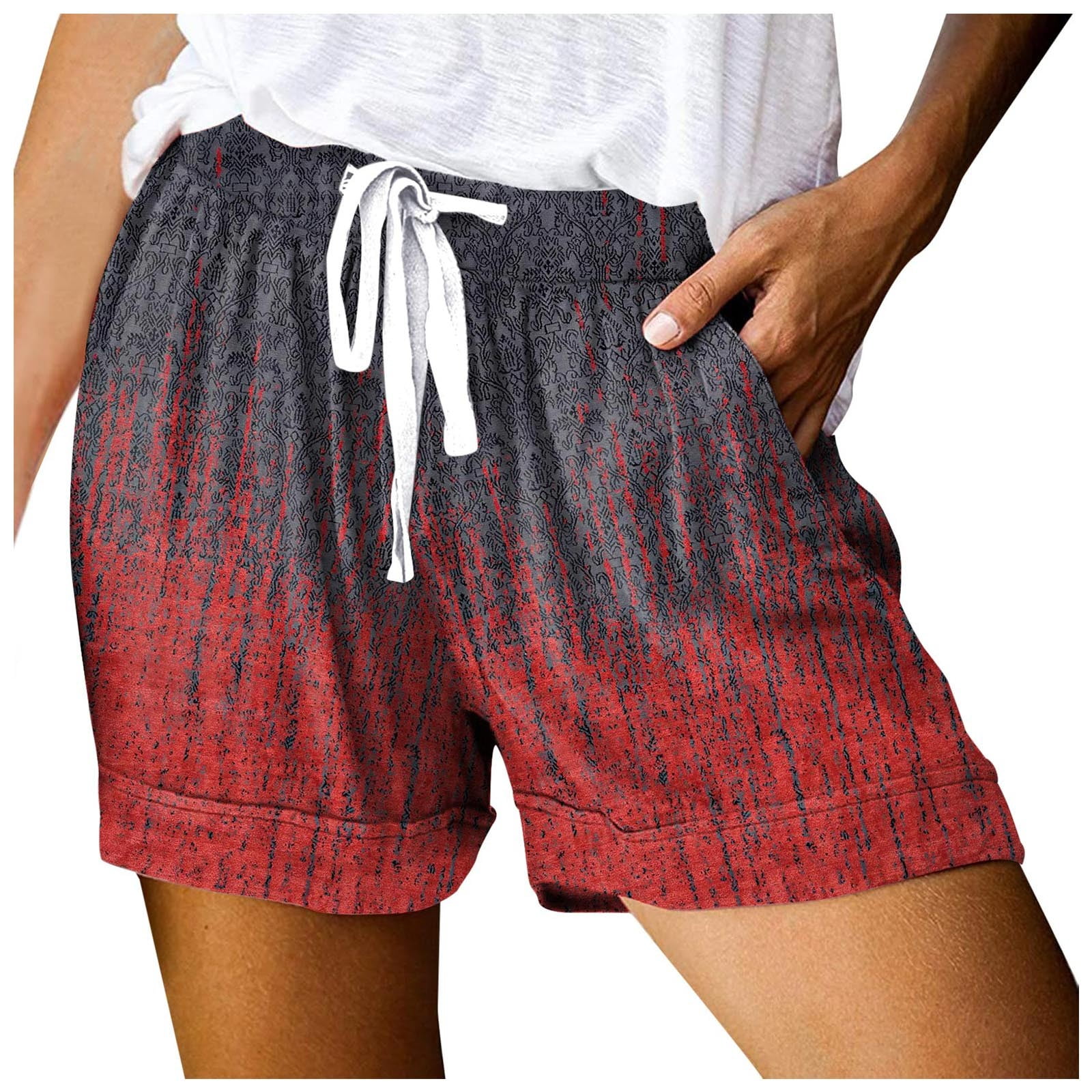 Bermuda Shorts for Women Drawstring High Waist Gradient Straight Leg ...