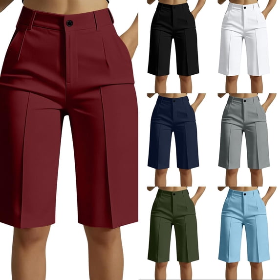 Bermuda Shorts for Women Dressy Casual High Waisted Summer Work Knee ...