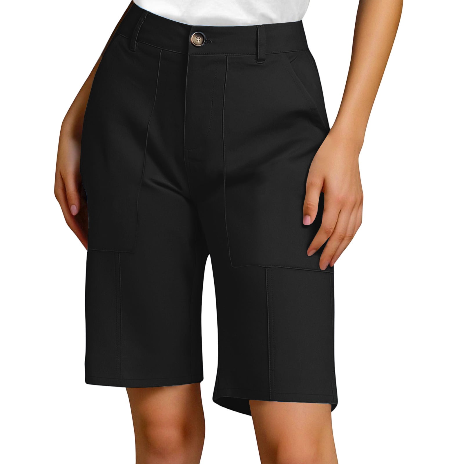 Bermuda Shorts for Women High Waisted Straight Leg Knee Length Shorts ...