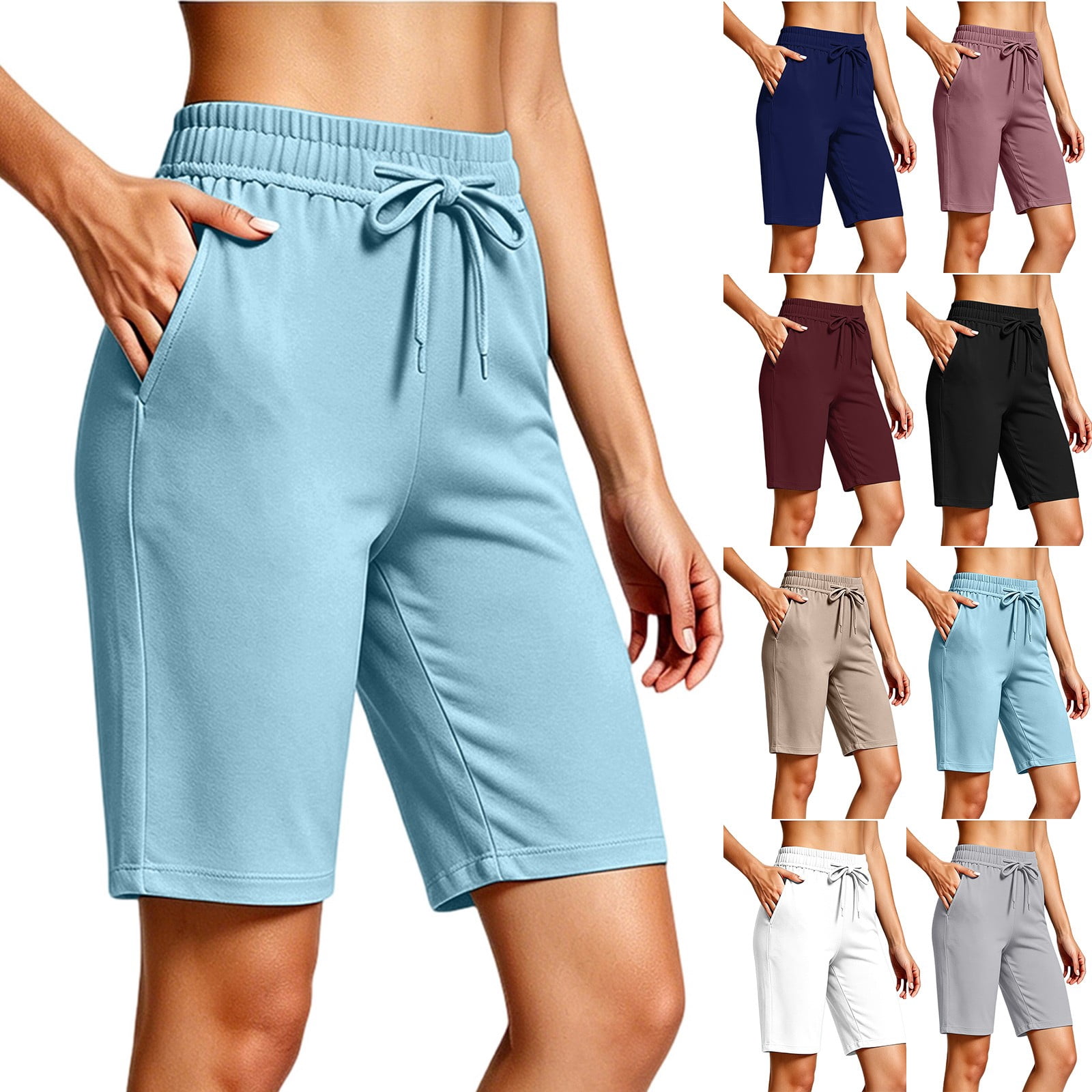 Bermuda Shorts for Women Ihhxva Elastic Waist Solid Color Adjustable ...