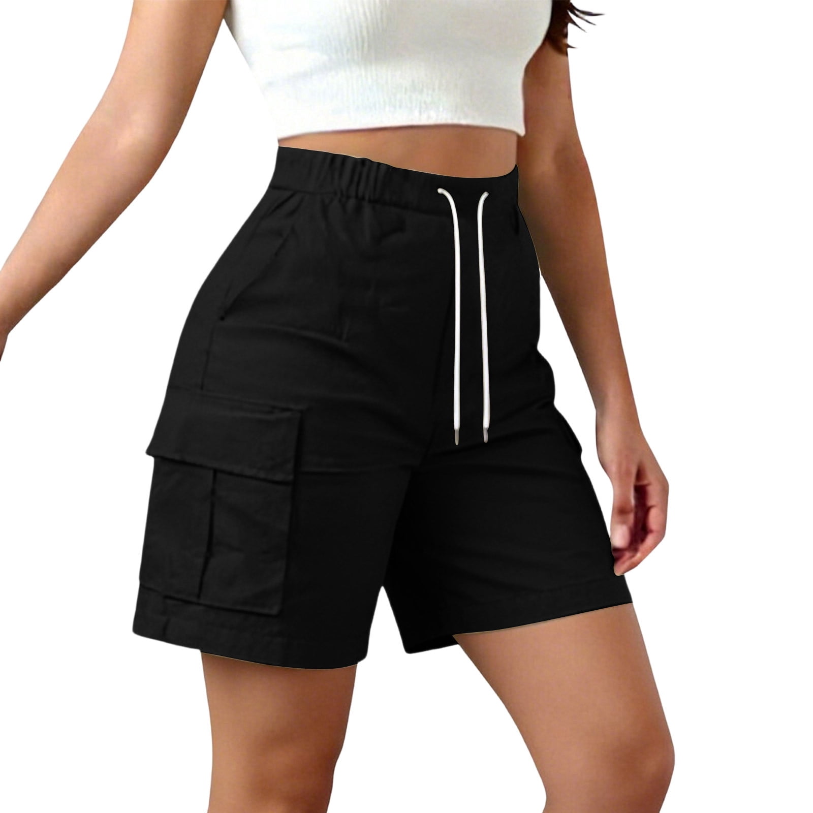 Bermuda Shorts for Women Knee Length Casual Wide Leg Drawstring High ...