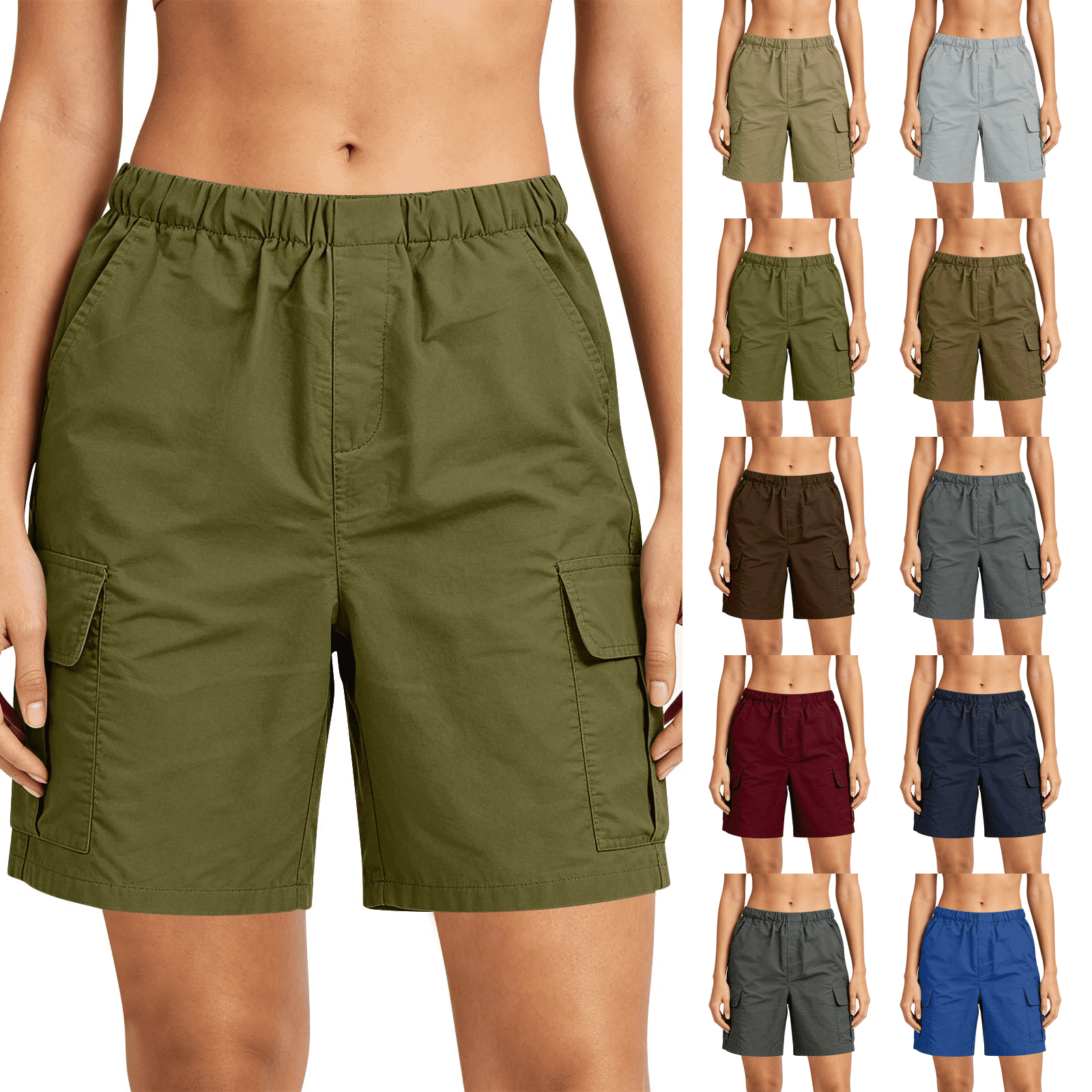 Bermuda Shorts for Women Knee Length Casual Wide Leg Drawstring Hiking ...