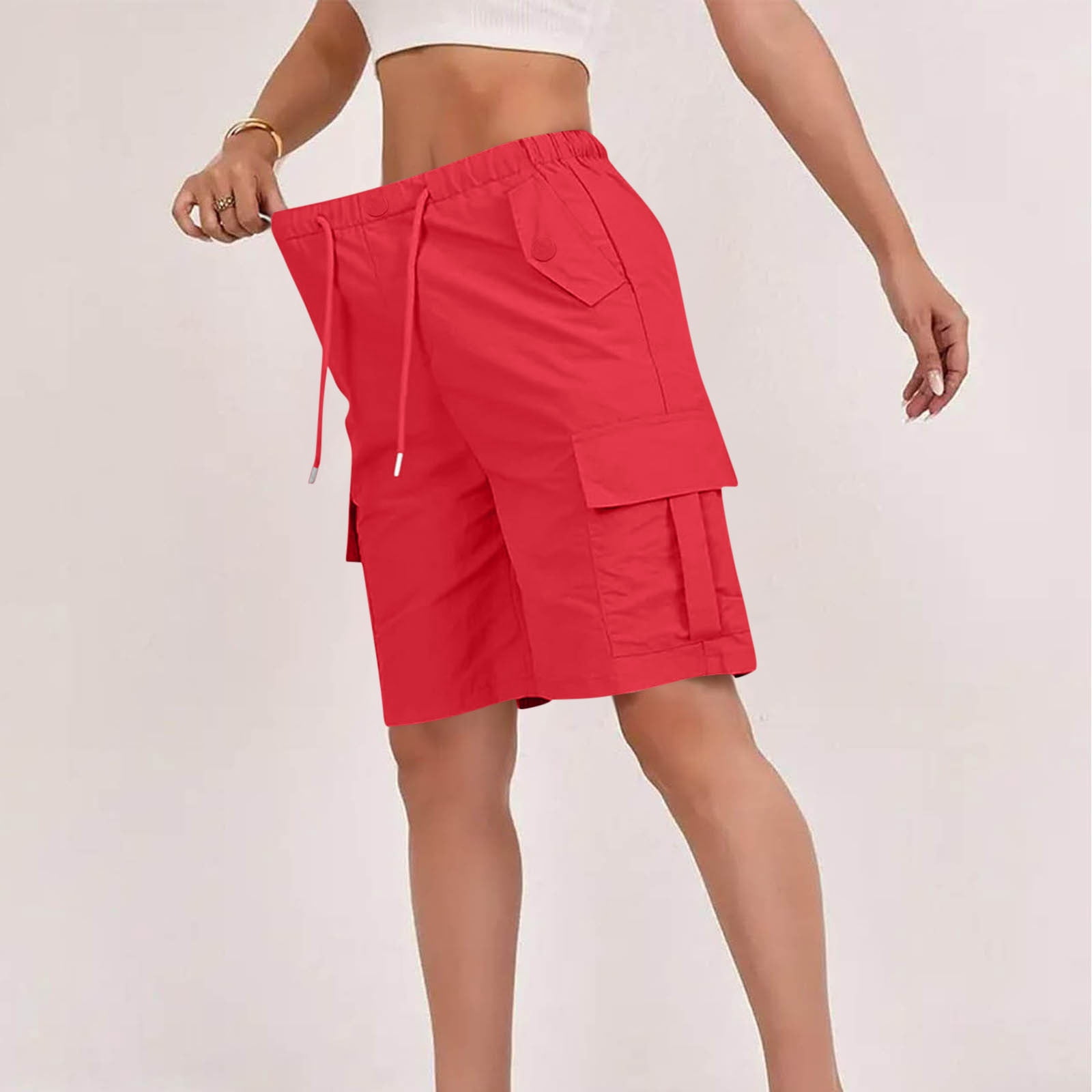 Bermuda Shorts for Women Knee Length Casual Wide Leg Drawstring Hiking ...