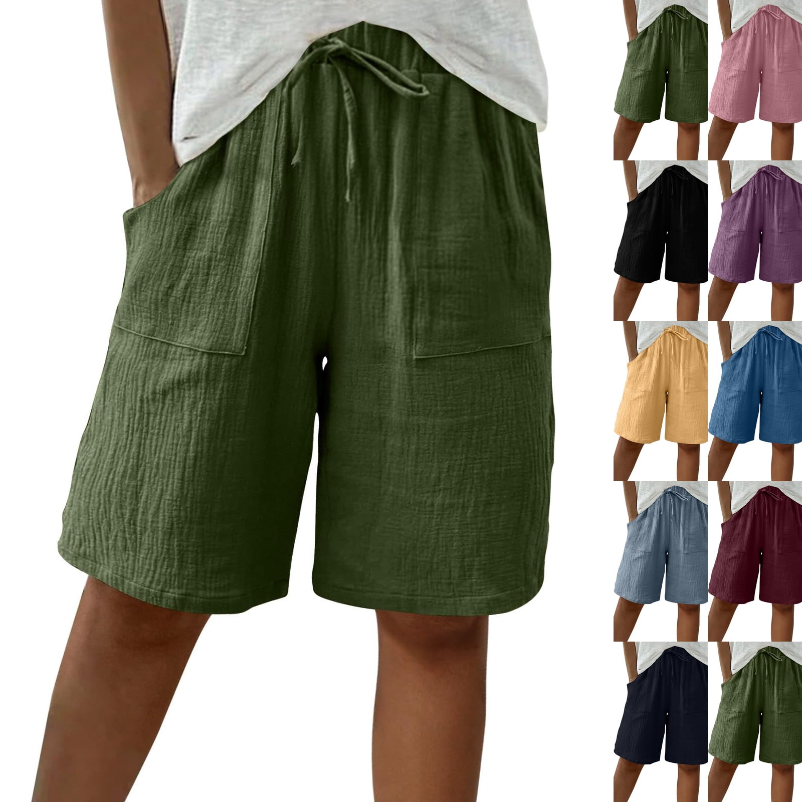 Bermuda Shorts for Women Knee Length High Waisted Baggy Shorts with ...