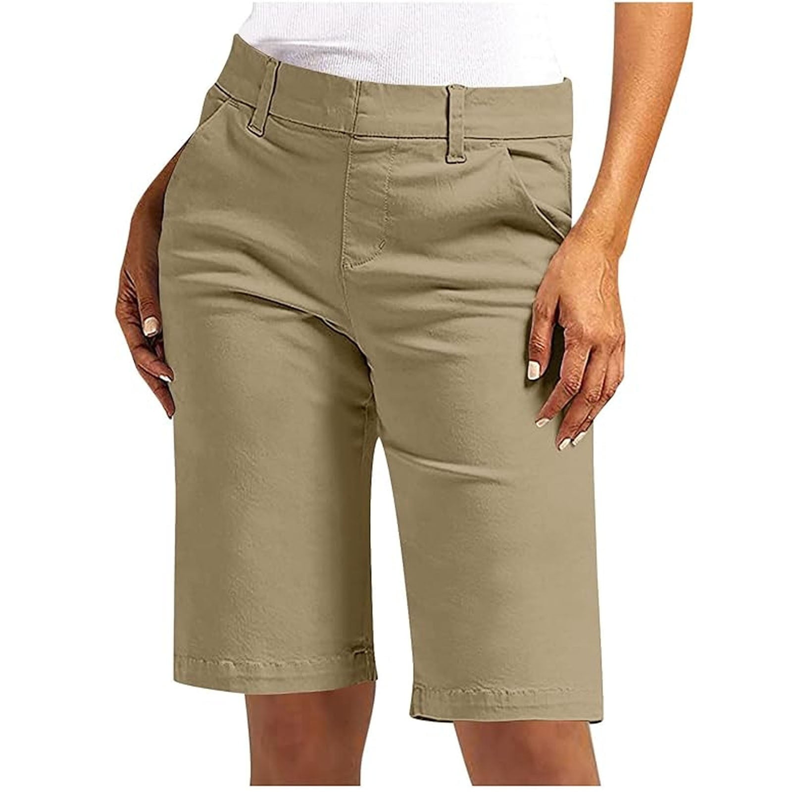 Bermuda Shorts for Women Knee Length Stretch Casual Pants Summer High ...