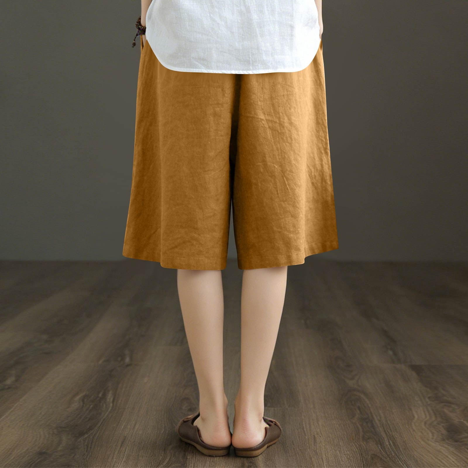 Bermuda Shorts for Women Knee Length Wide Leg Linen Long Shorts with ...