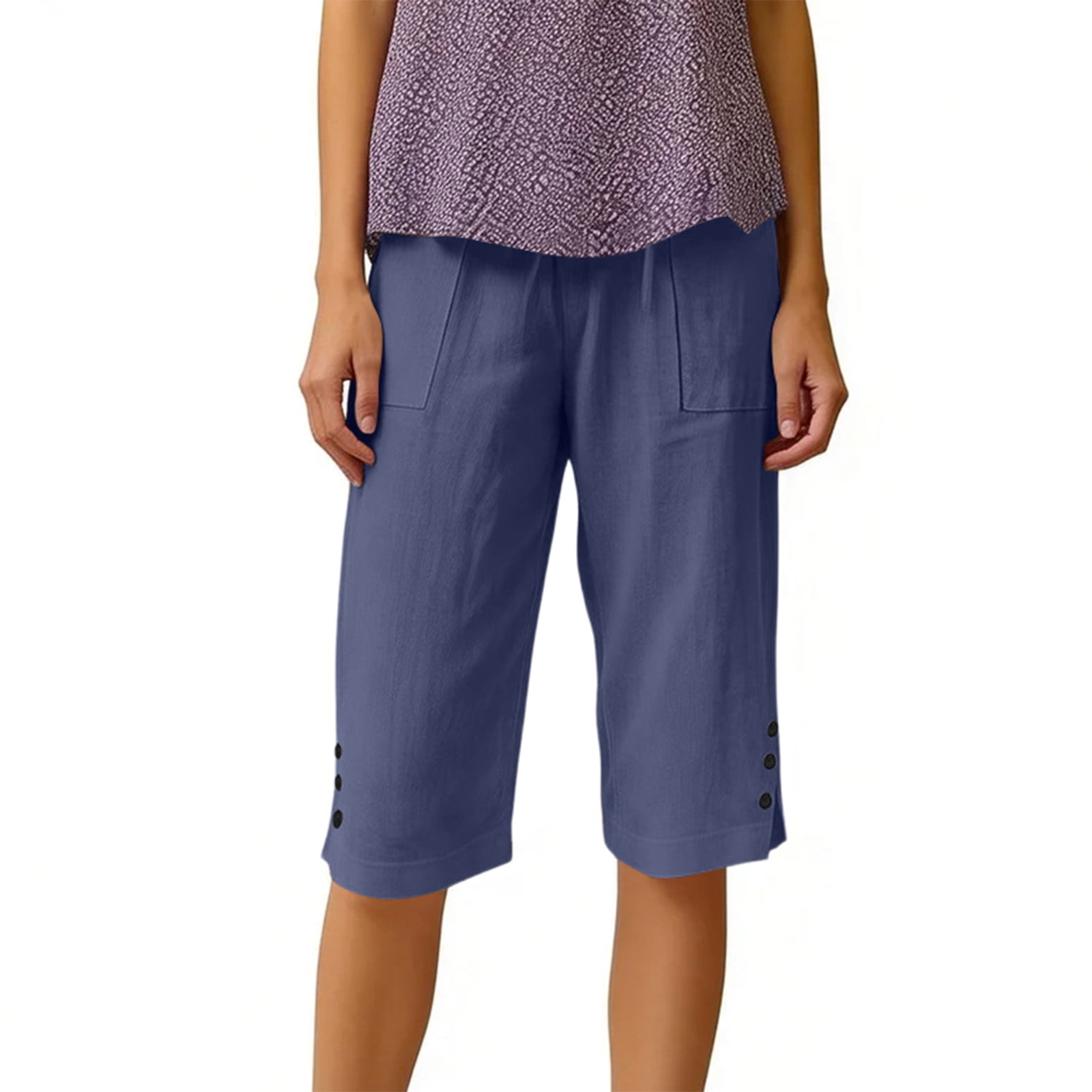 Bermuda Shorts for Women Linen Shorts Knee Length Pull On Casual Summer ...