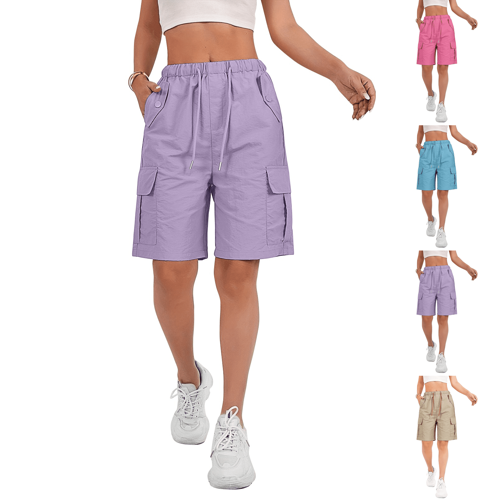 Bermuda Shorts for Women Summer Cargo Shorts with Pockets Outdoor Quick ...