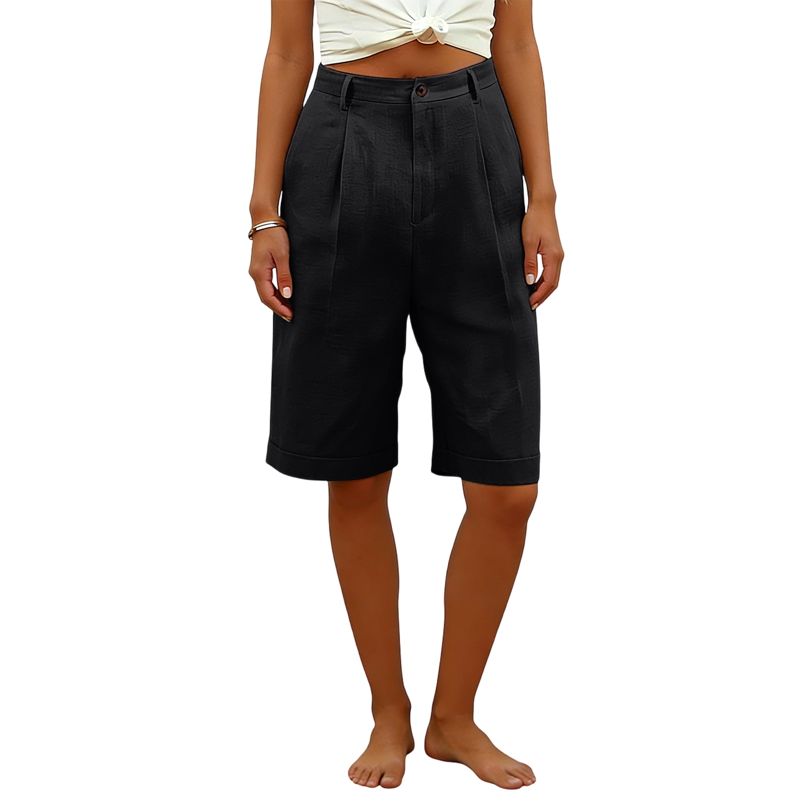 Bermuda Shorts for Women Summer Dressy Casual Elastic High Waisted Wide ...