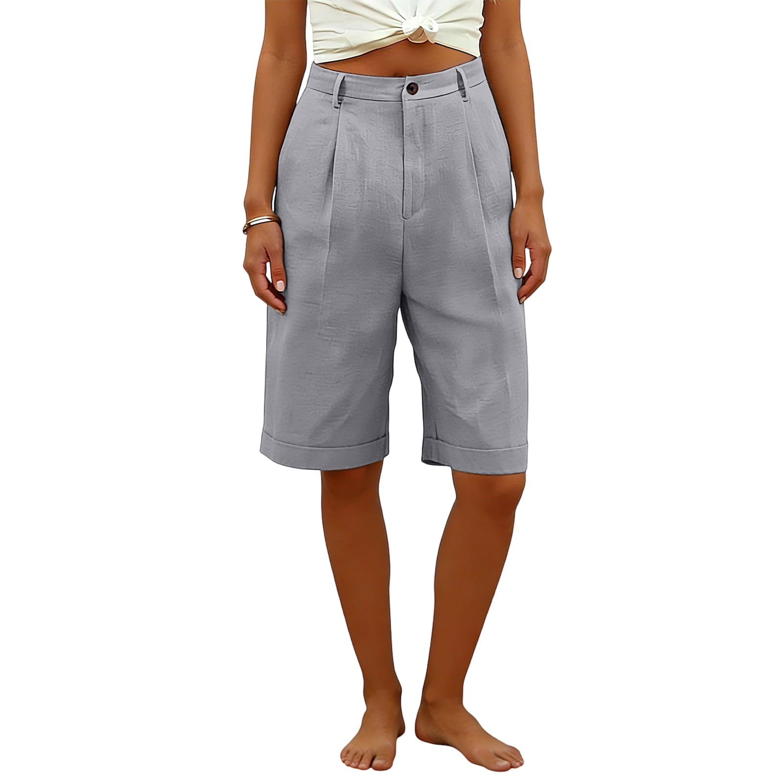 Bermuda Shorts for Women Summer Dressy Casual Elastic High Waisted Wide ...