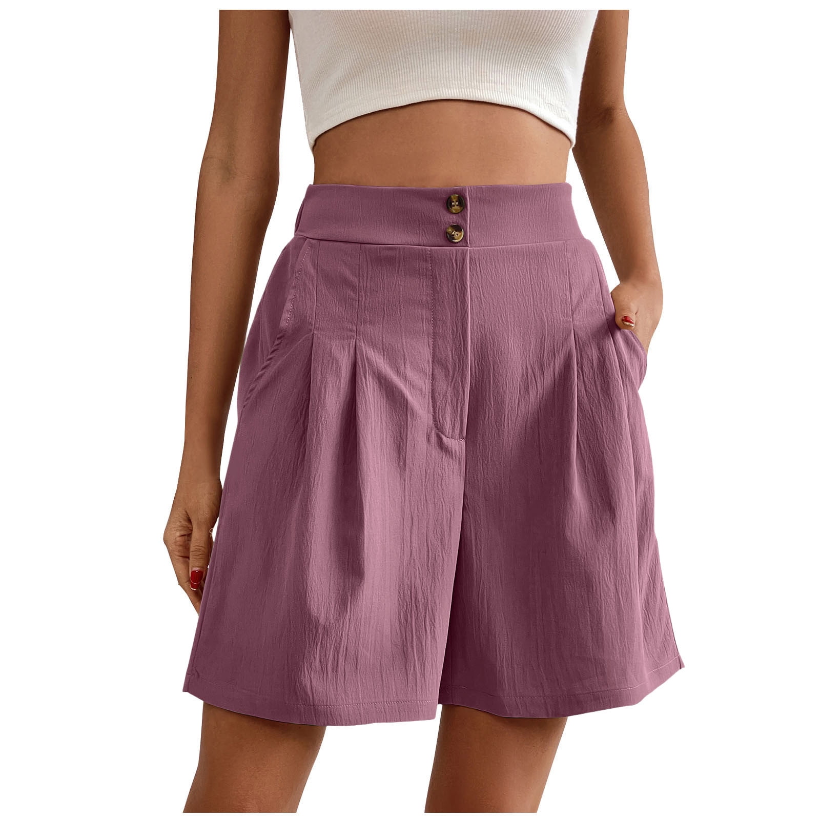 Bermuda Shorts for Women Summer Dressy Casual Elastic High Waisted Wide ...