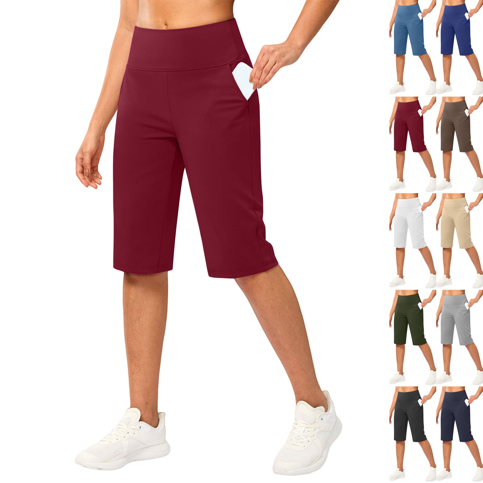 Bermuda Shorts for Women Summer Stretch Loose Long Shorts Knee Length ...