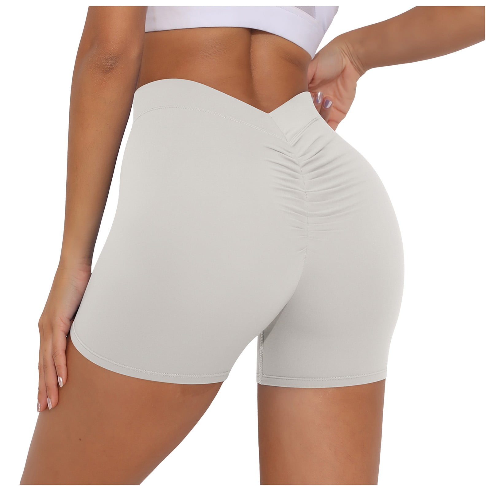 Bermuda Shorts for Women Trendy 2025 Grinding V Waist Fold Pure Color Peach Yoga Sports Pants ...