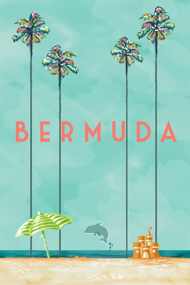 Bermuda, Tall Palms Beach Scene (36x54 Giclee Gallery Art Print, Vivid ...