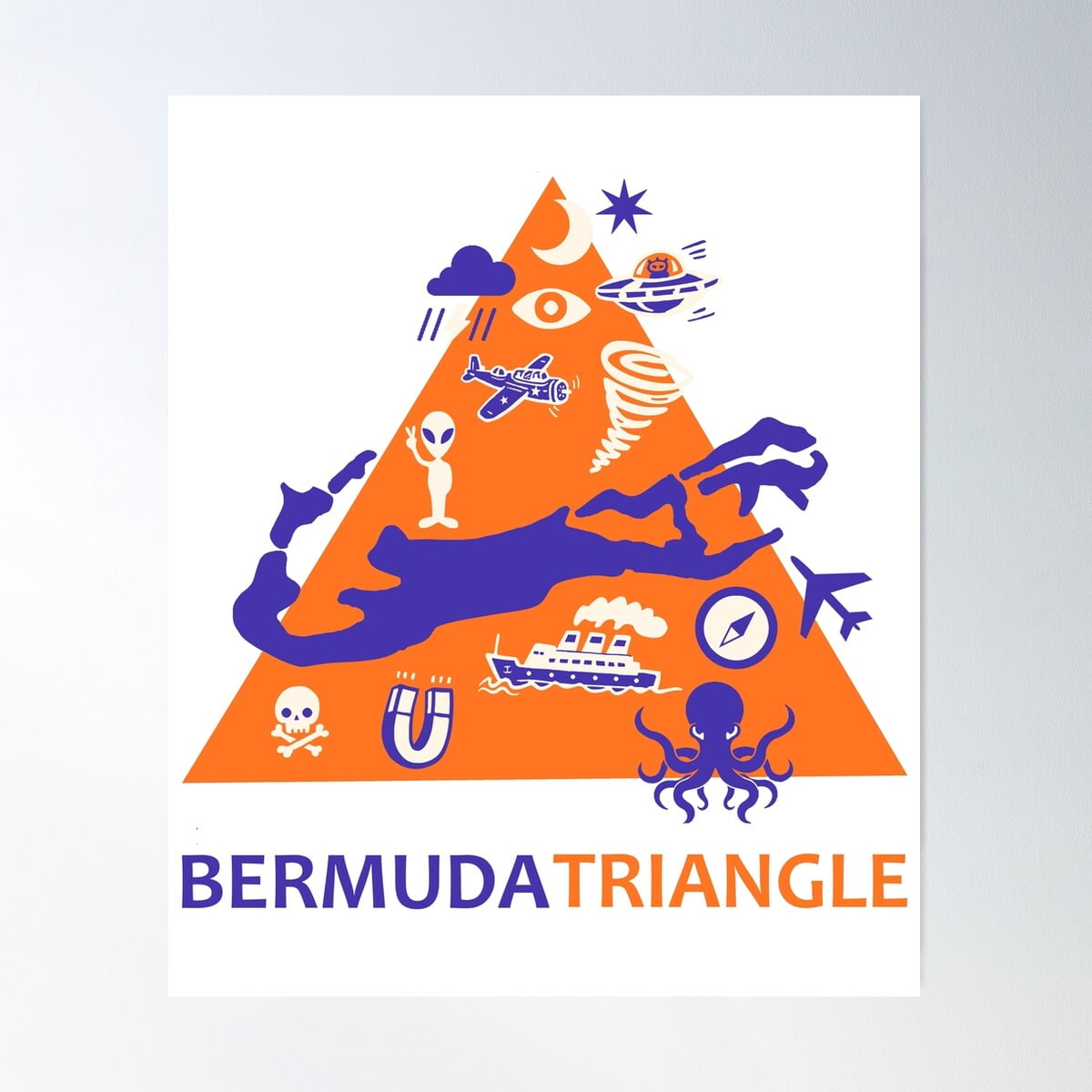 Bermuda Triangle Illustration Poster Wall Art, Modern Wall Decor For ...