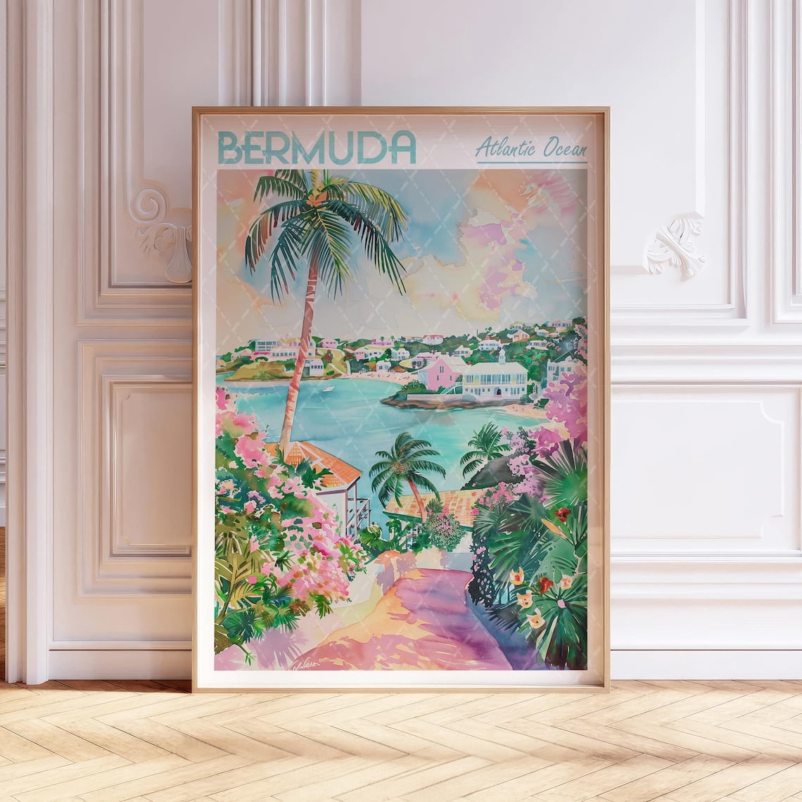 Bermuda Tropical Island Pastel Travel Poster, Stretched Size 12x18 ...