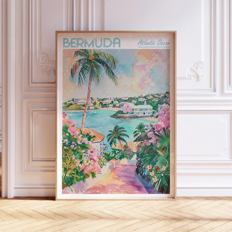 Bermuda Watercolor Poster - World Cities Wall Art - Tropical Island ...