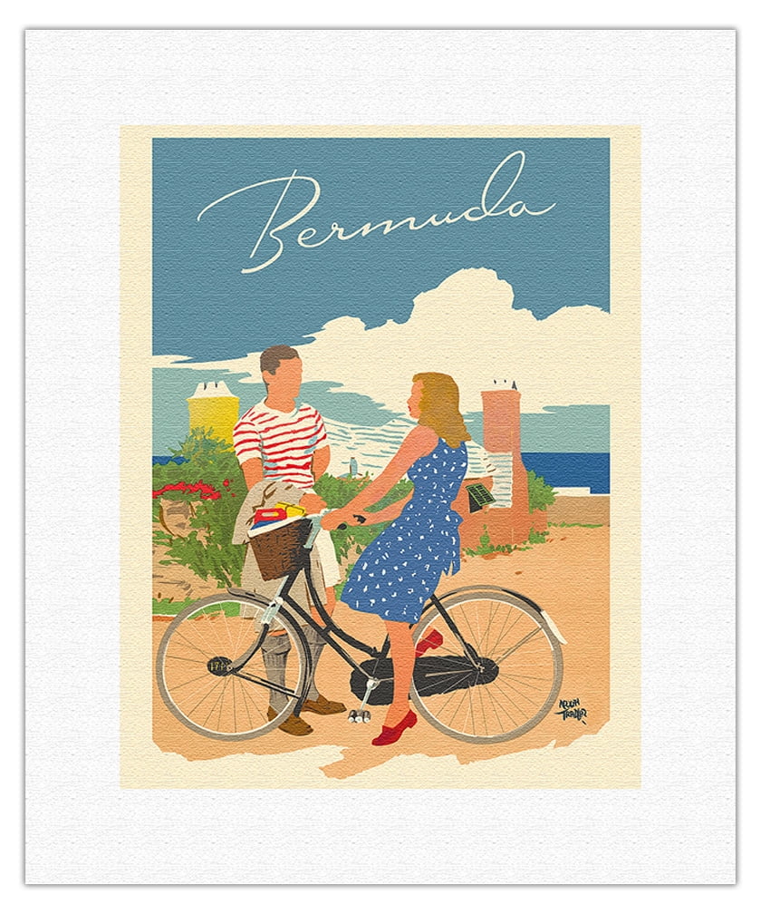 Bermuda - Woman on Bicycle - Vintage Travel Poster by Adolph Treidler c ...