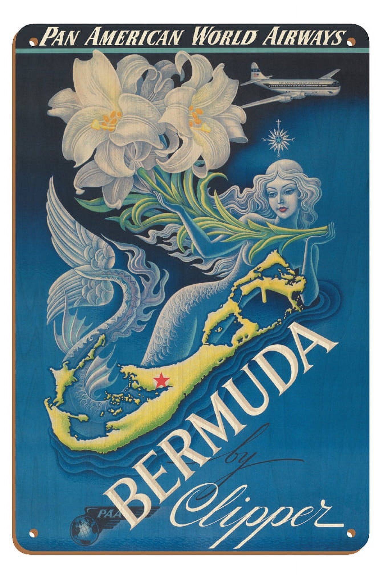 Bermuda by Clipper - Vintage Airline Travel Poster by Boris ...