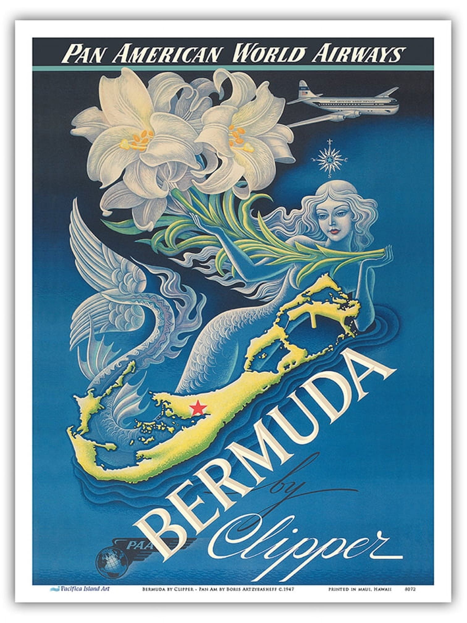 Bermuda by Clipper - Pan American World Airways - Vintage Airline Travel Poster by Boris ...