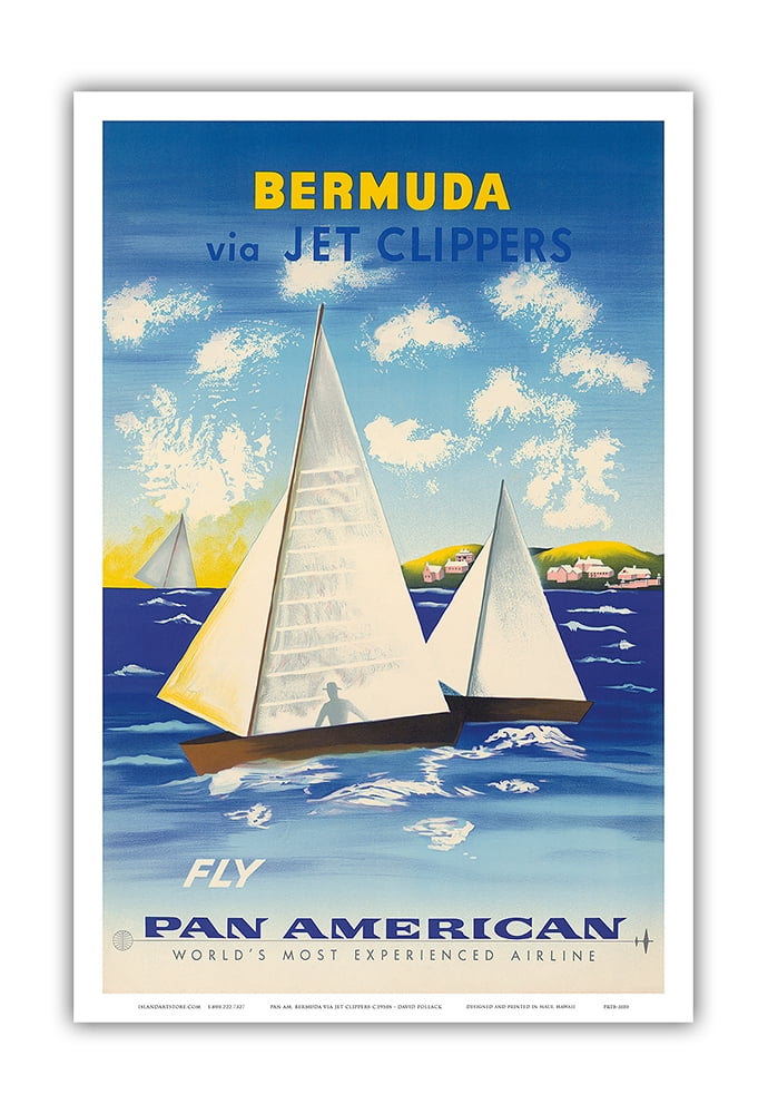 Bermuda via Jet Clippers - Fly Pan American World Airways - Sail in Somers Isles - Vintage ...
