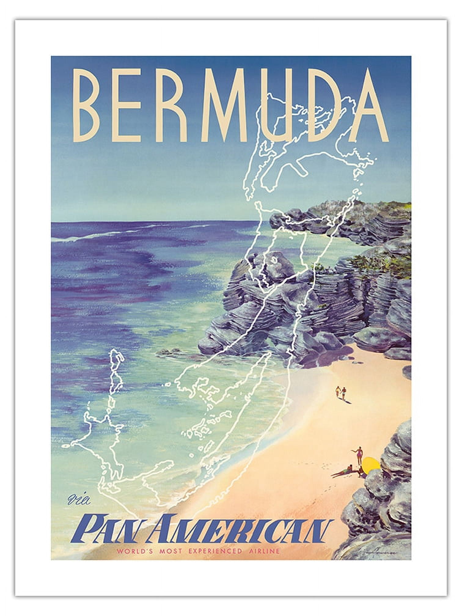 Bermuda - via - Vintage Airline Travel Poster by Loweree c.1953 - Fine ...