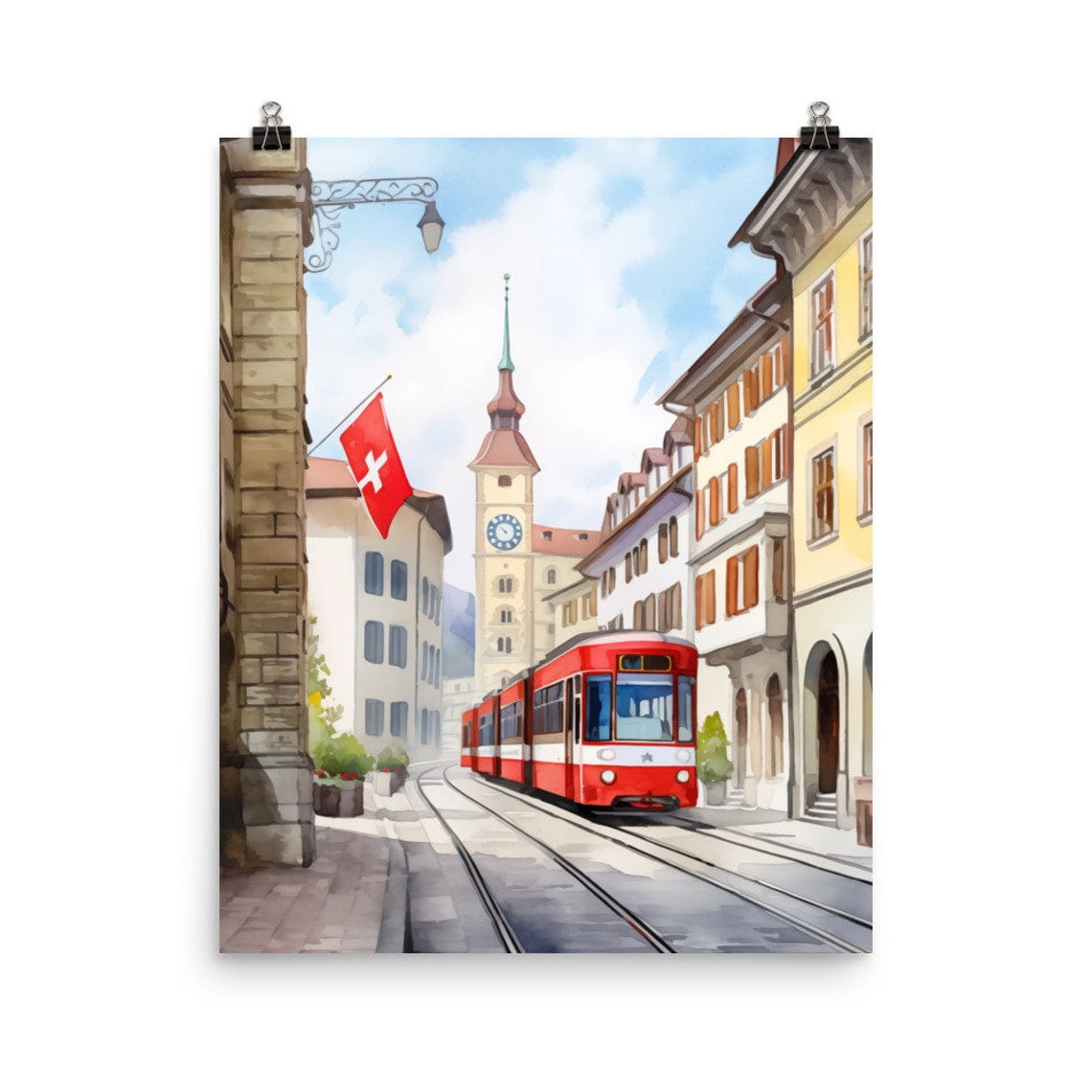 Bern Switzerland Print, Vintage Tram Cityscape Art, Swiss Travel Print ...