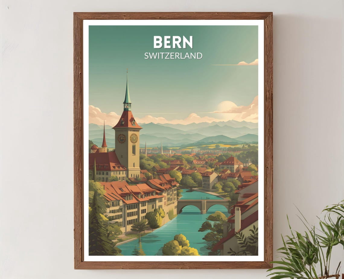 Bern Switzerland Retro Travel Mid Century Modern Vintage Historic City ...