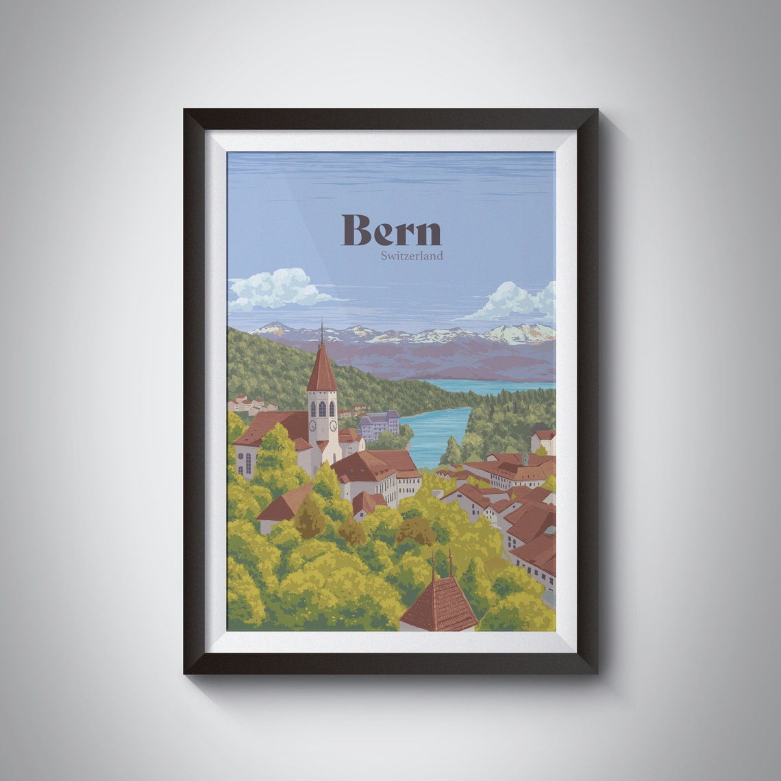Bern Switzerland Travel Poster, Aare River, Vintage Travel Print ...