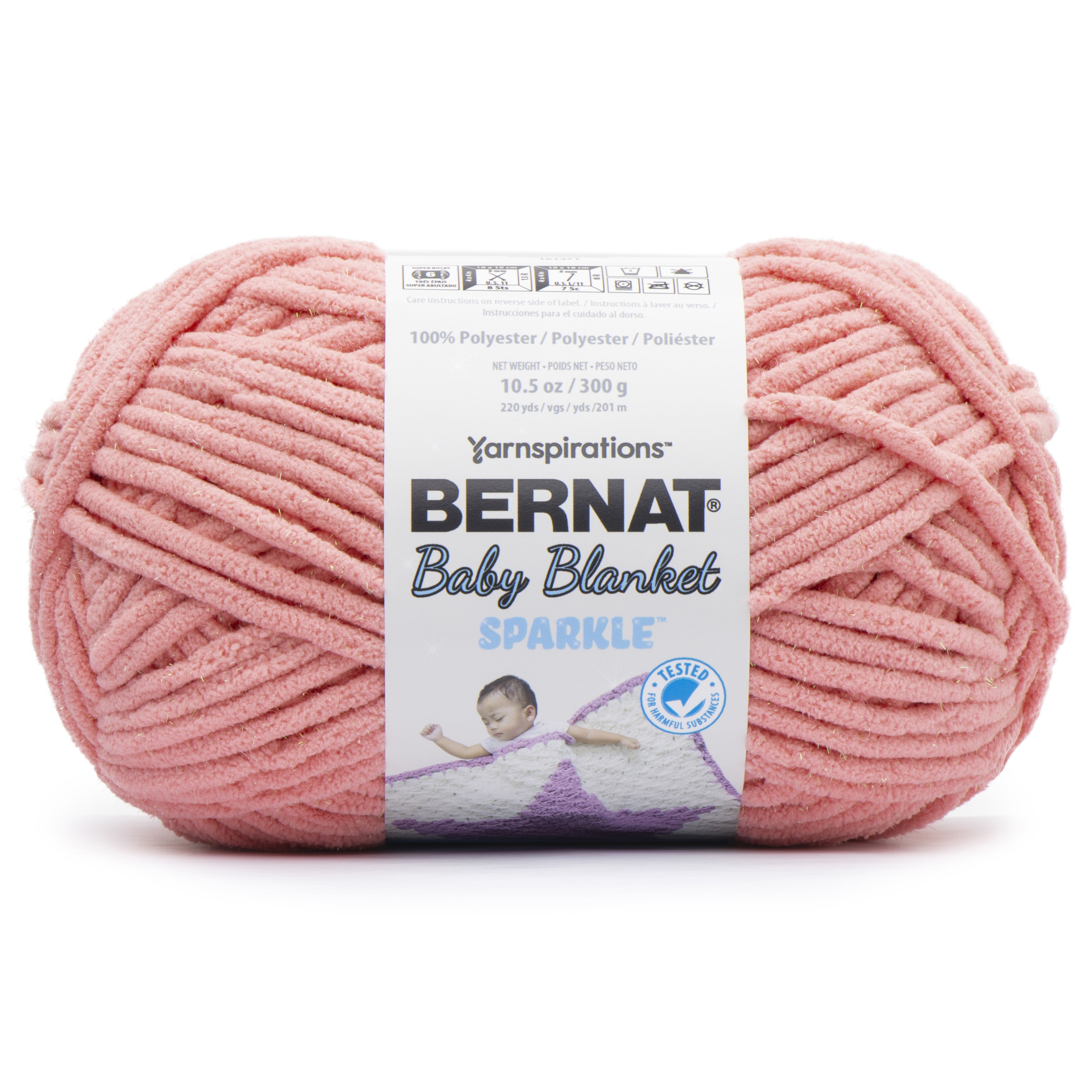 Spinrite, Bernat Baby Blanket Sparkle Yarn, Rose Glow, Super Bulky 6 ...