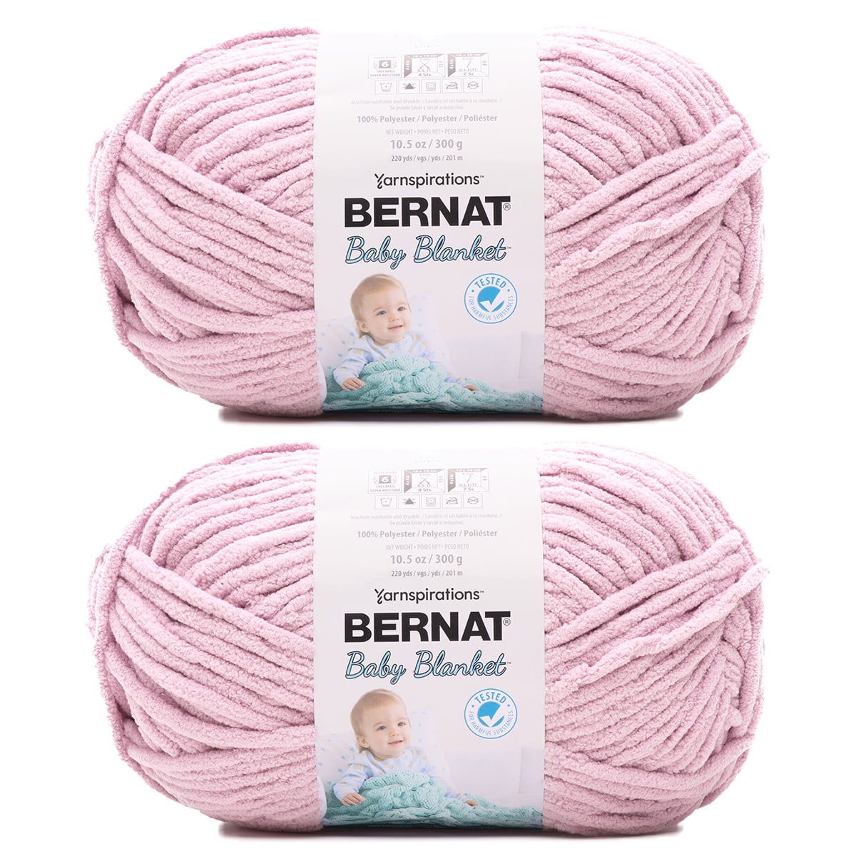 Bernat® Baby blanket™ #6 Super Bulky Polyester Yarn, Baby pink 10.5oz/300g 220 Yards (2pk ...