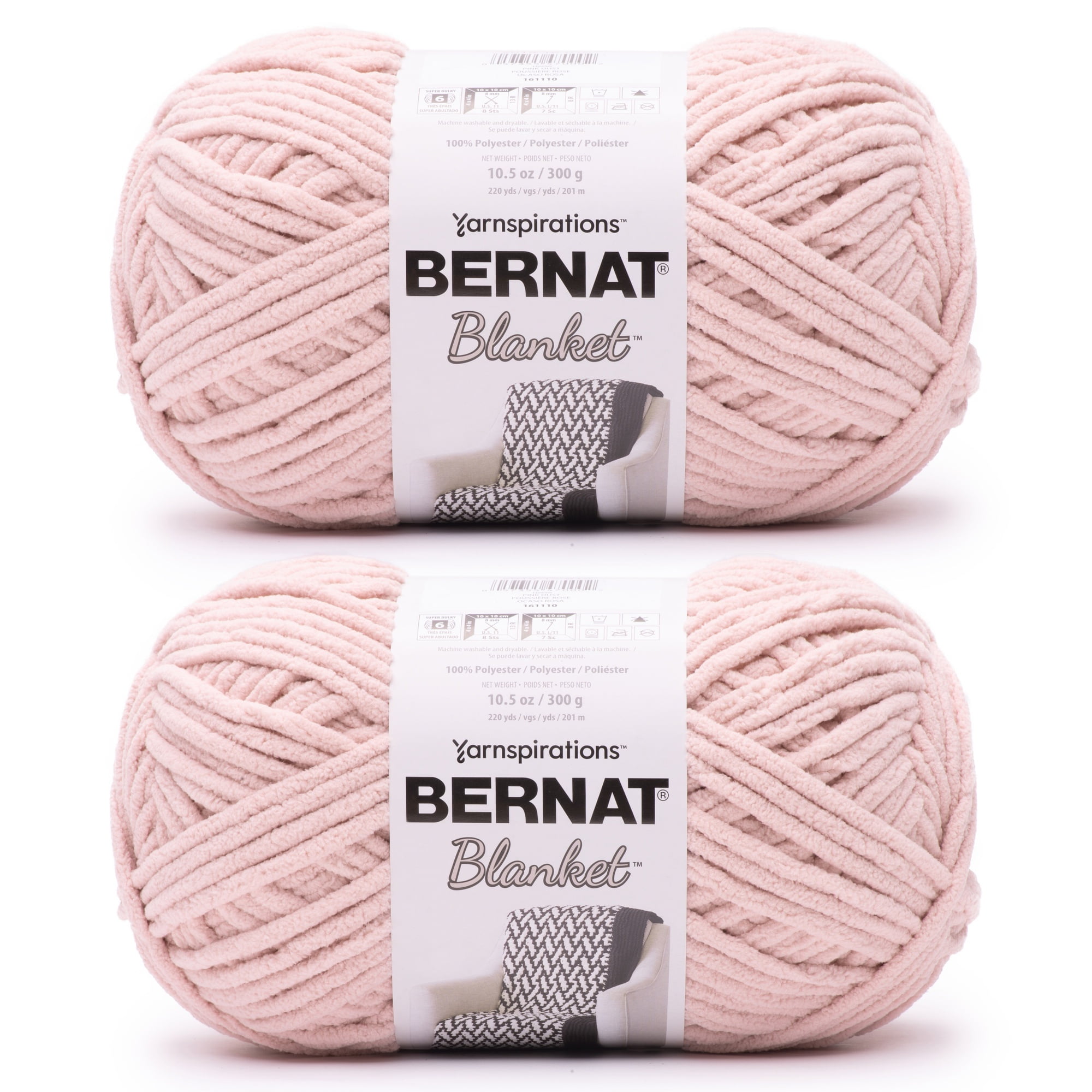 Bernat, Blanket Yarn, #6 Super Bulky Polyester, Pink Dust 10.5oz/300g ...