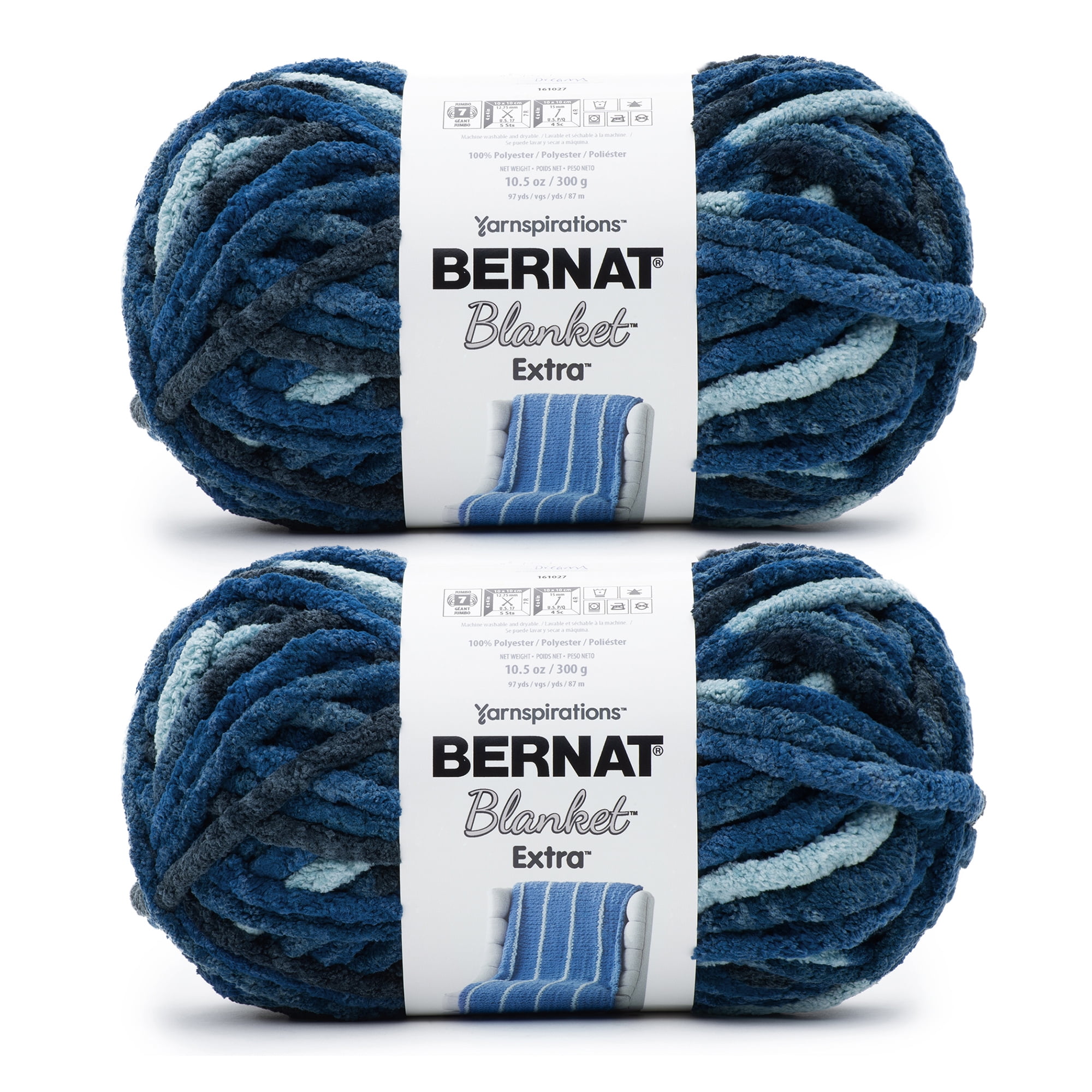 Bernat® Blanket Extra™ #7 Jumbo Polyester Yarn, Teal Dreams 10.5oz/300g, 97 Yards (2 Pack ...
