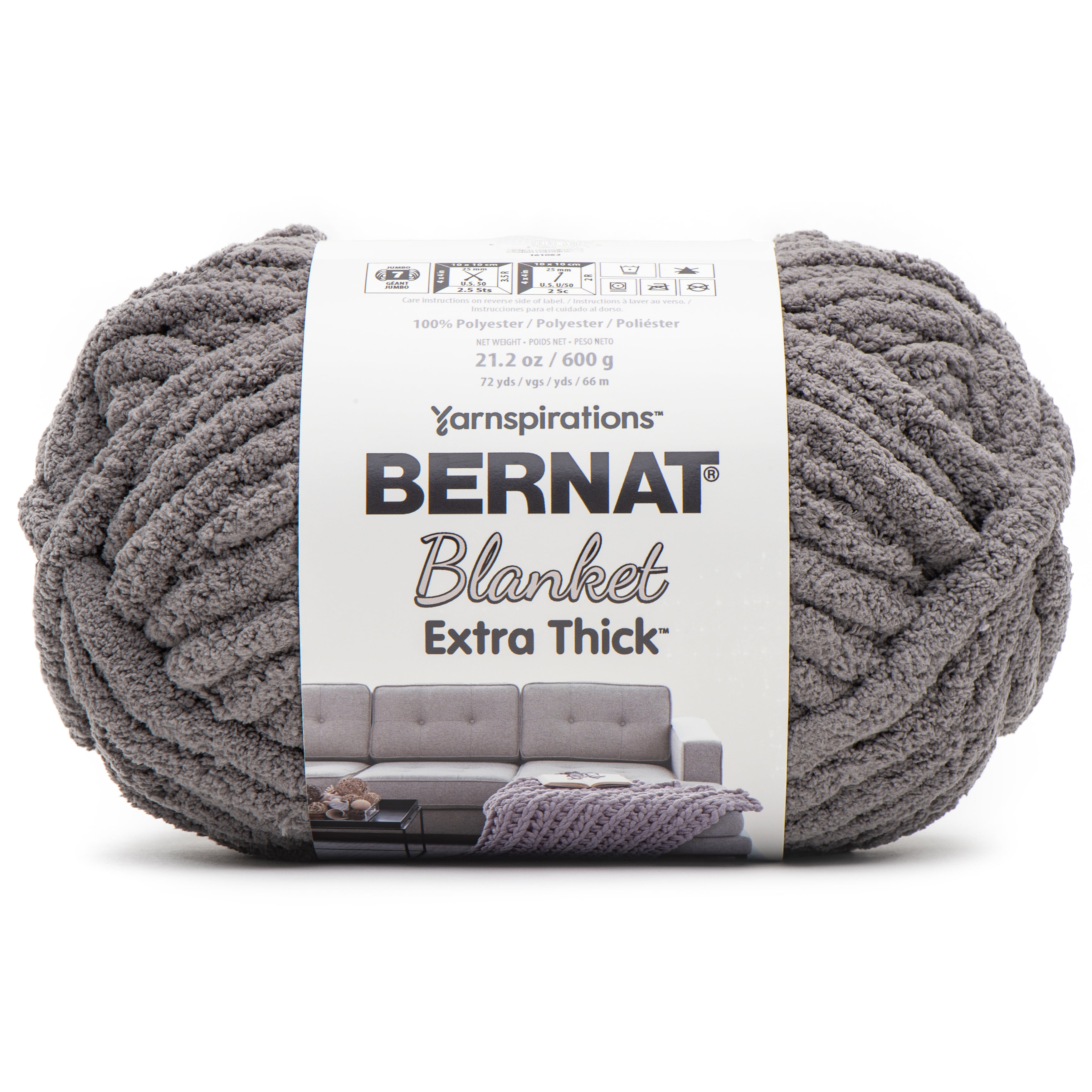 Bernat® Blanket Extra Thick™ #7 Jumbo Polyester Yarn, Dark Grey, 21.2oz/600g, 72 Yards - Walmart.com
