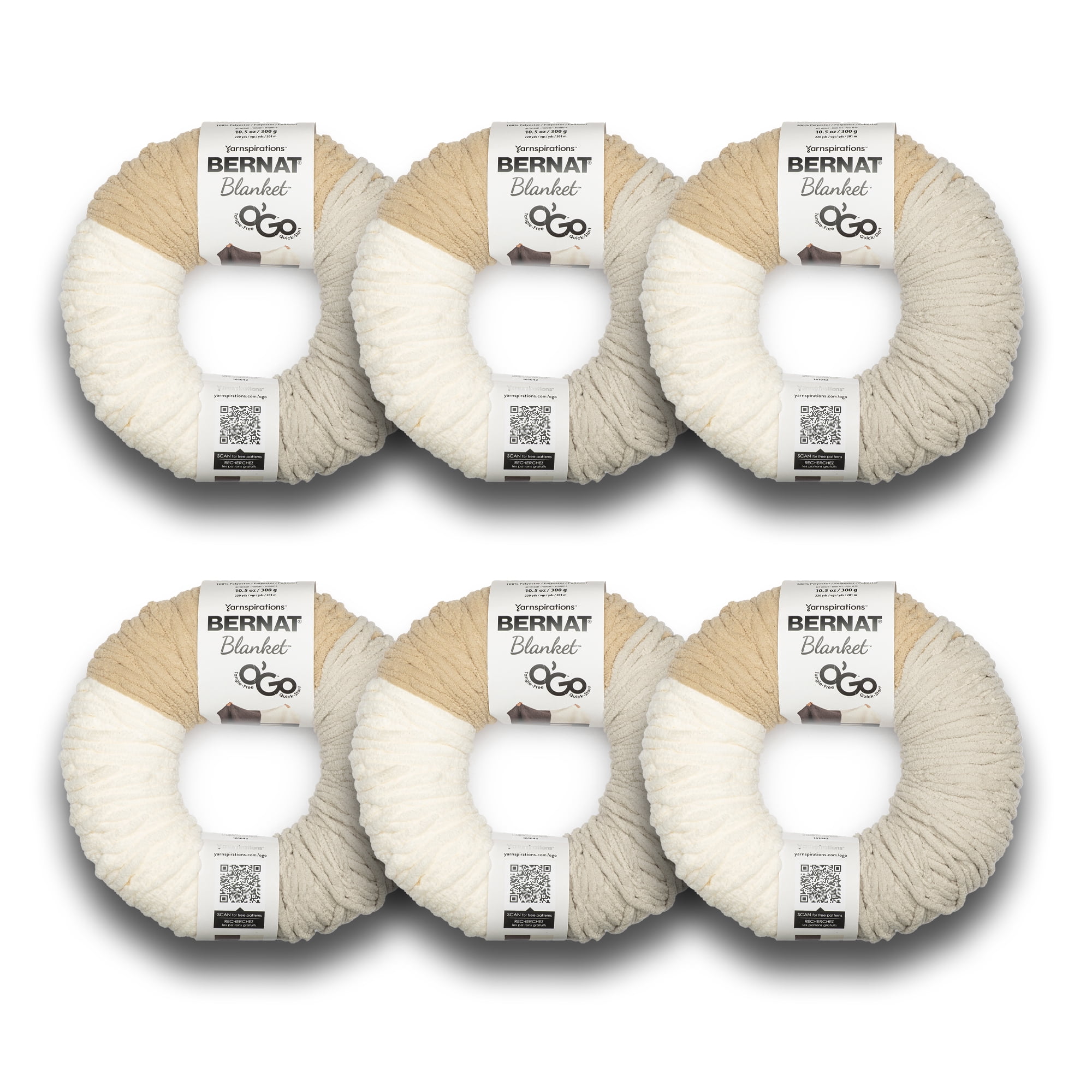 Bernat® Blanket O’Go™ #6 Super Bulky Polyester Yarn, Oats 10.5oz/300g ...
