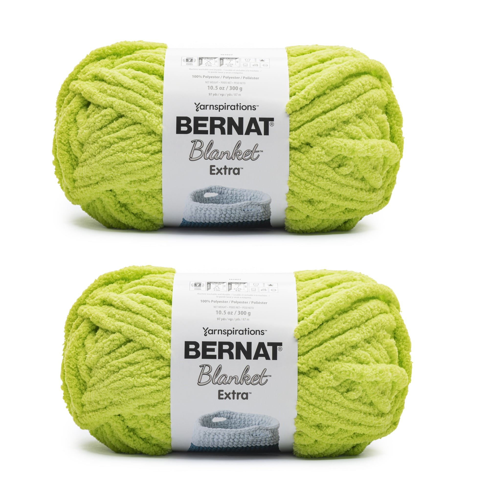 Bernat® Blanket extra™ #7 Jumbo Polyester Yarn, Bright lime 10.5oz/300g 97 Yards (2 Pack ...