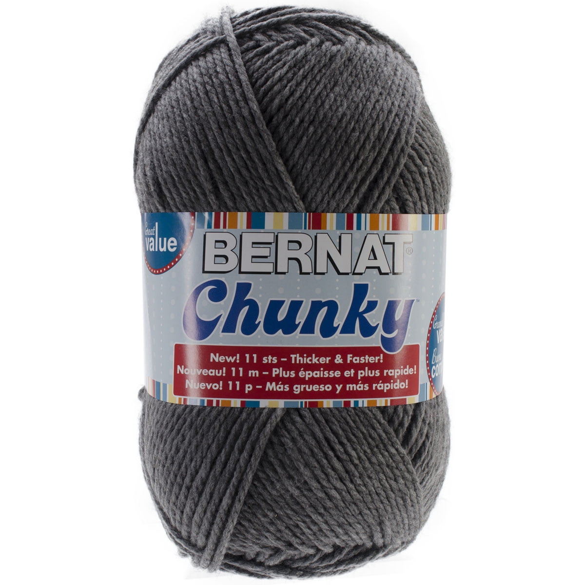 Bernat Chunky Big Ball Yarn SolidsTrue Grey - Walmart.com