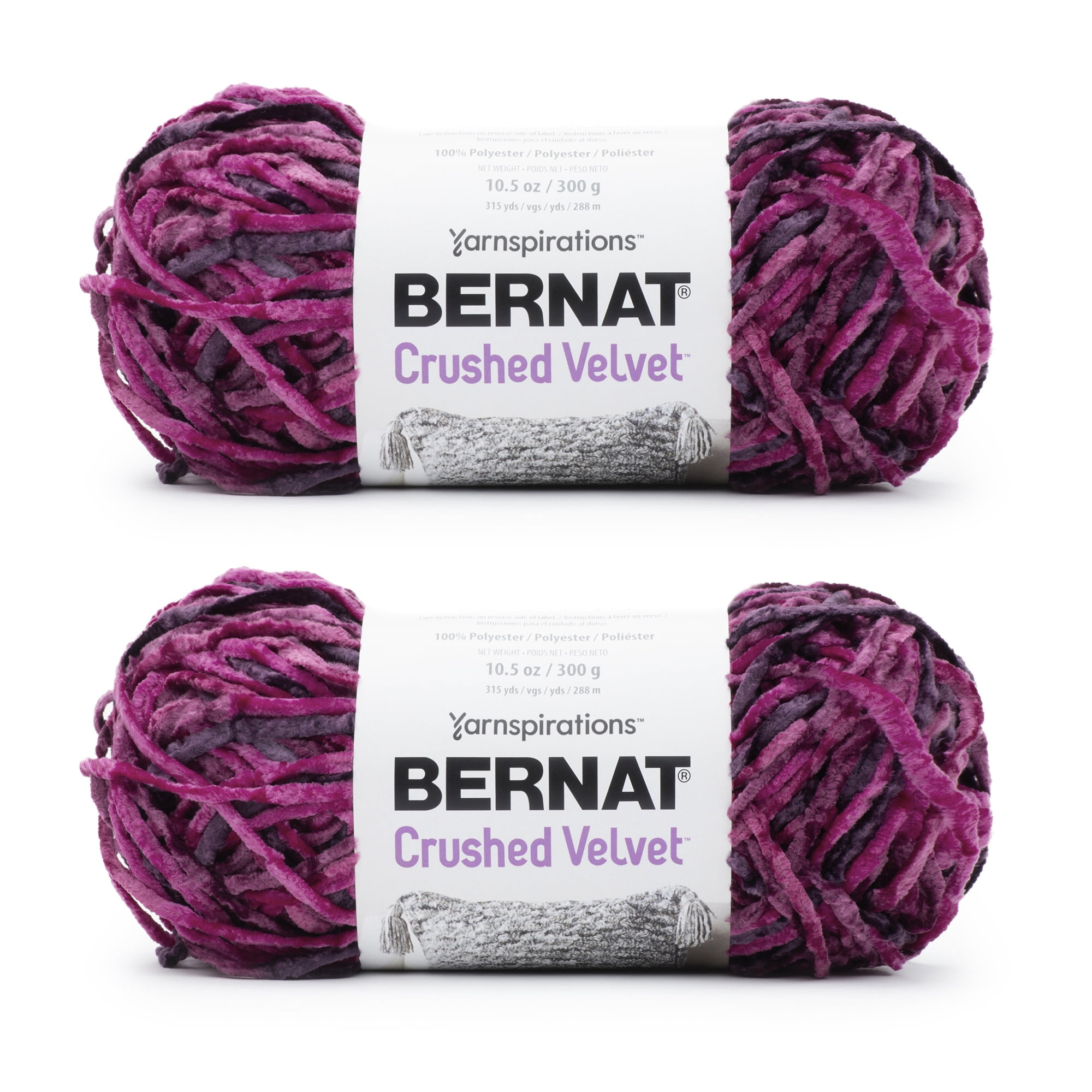 Bernat Crushed Velvet Shiny Magneta Yarn - 2 Pack, 300g/10.5oz, 100% ...