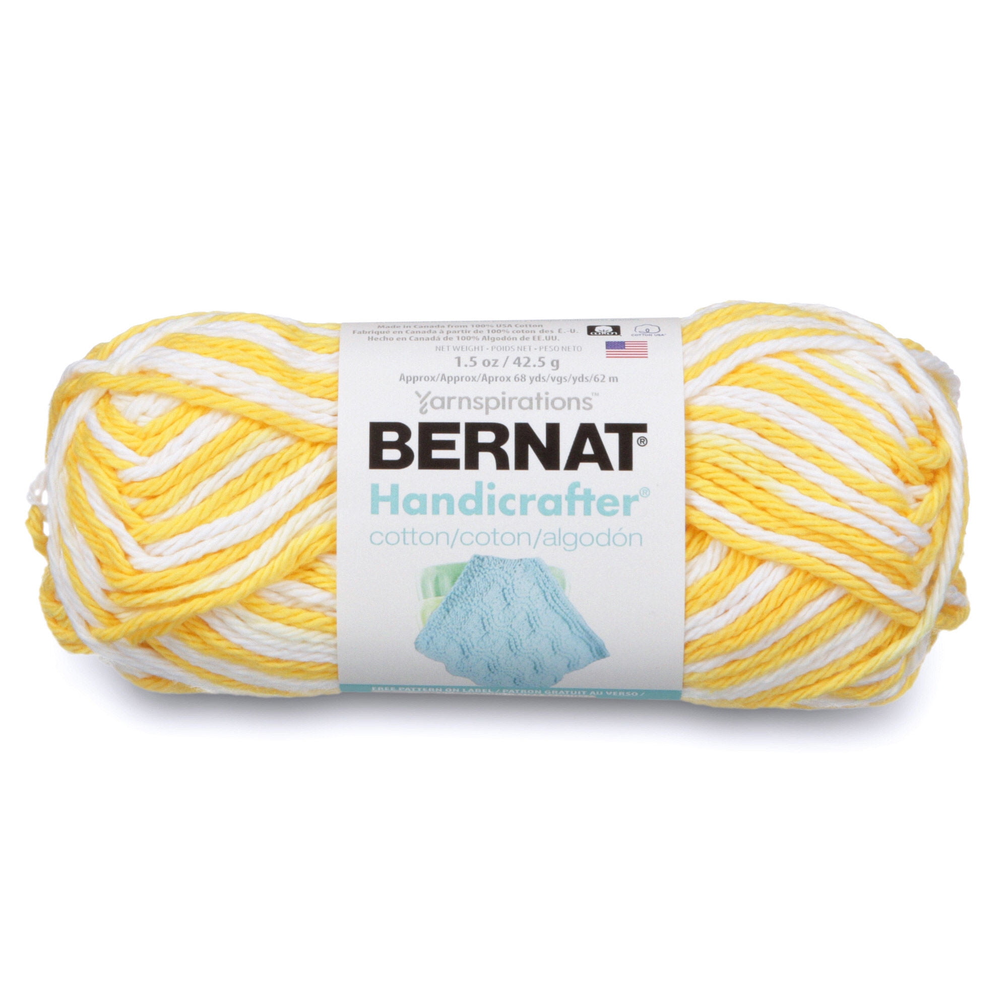 Bernat Handicrafter 4 Medium Cotton Yarn, Lemon Swirl Ombre 1.5oz/42.5g ...